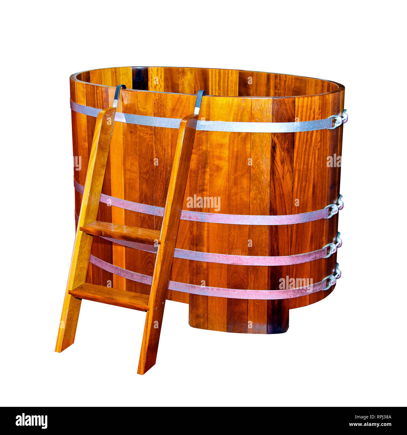Old western style wooden bathtub in barrel shape Stock Photo - Alamy