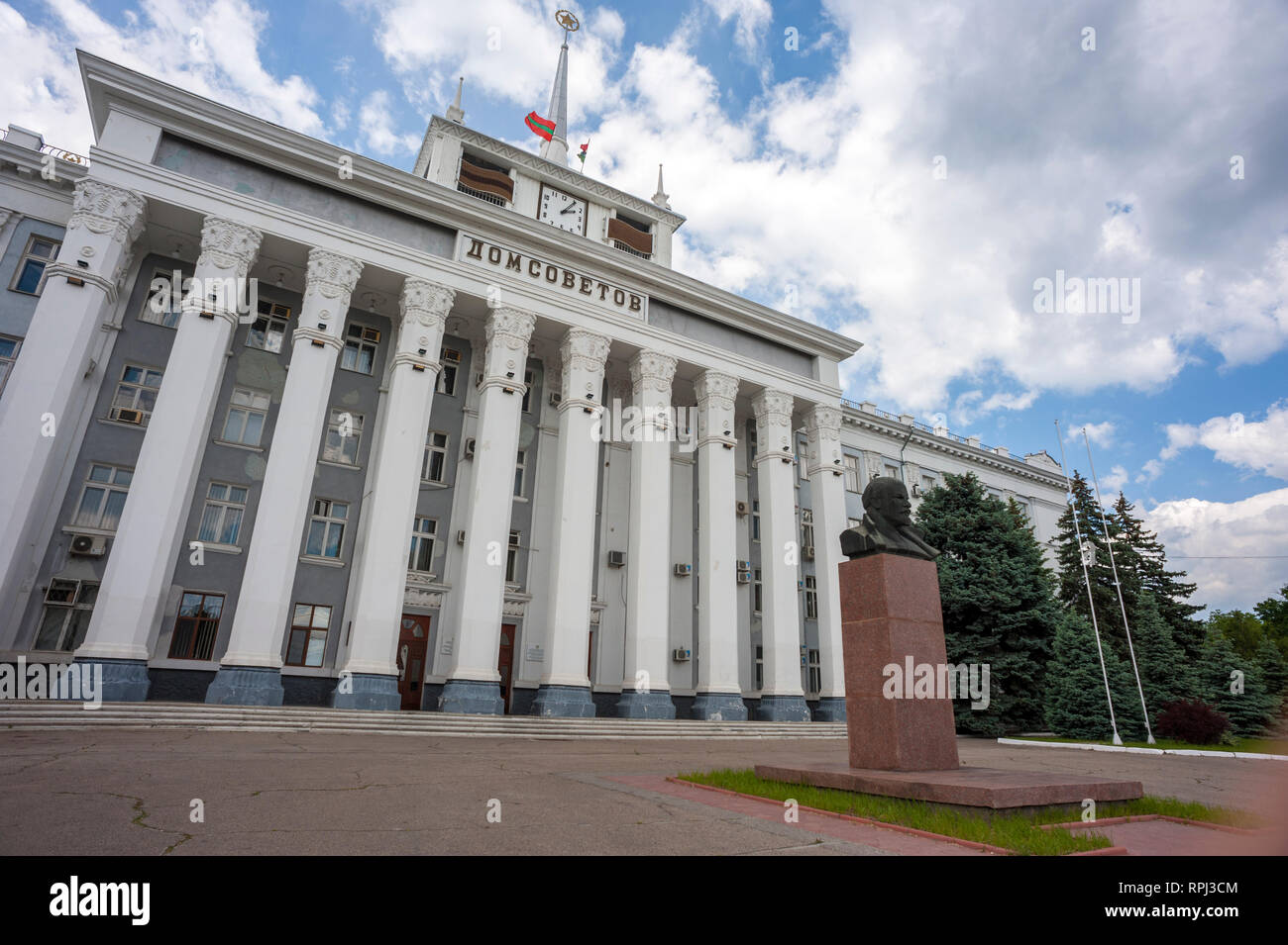 The city council with a statue of Lenin in Tiraspol, the capital city ...