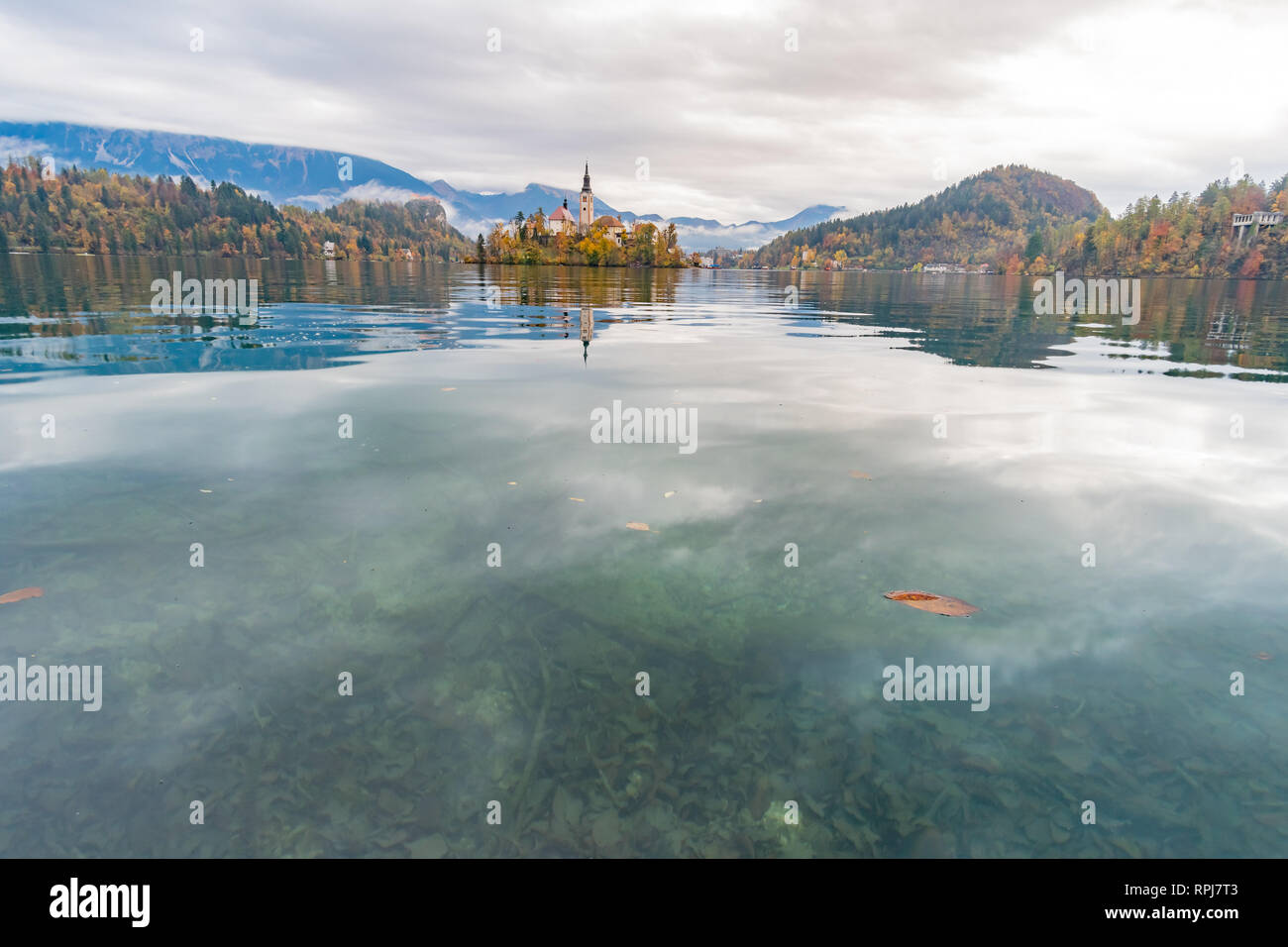 Beautiful autumn landscape around Lake Bled with Pilgrimage Church of ...