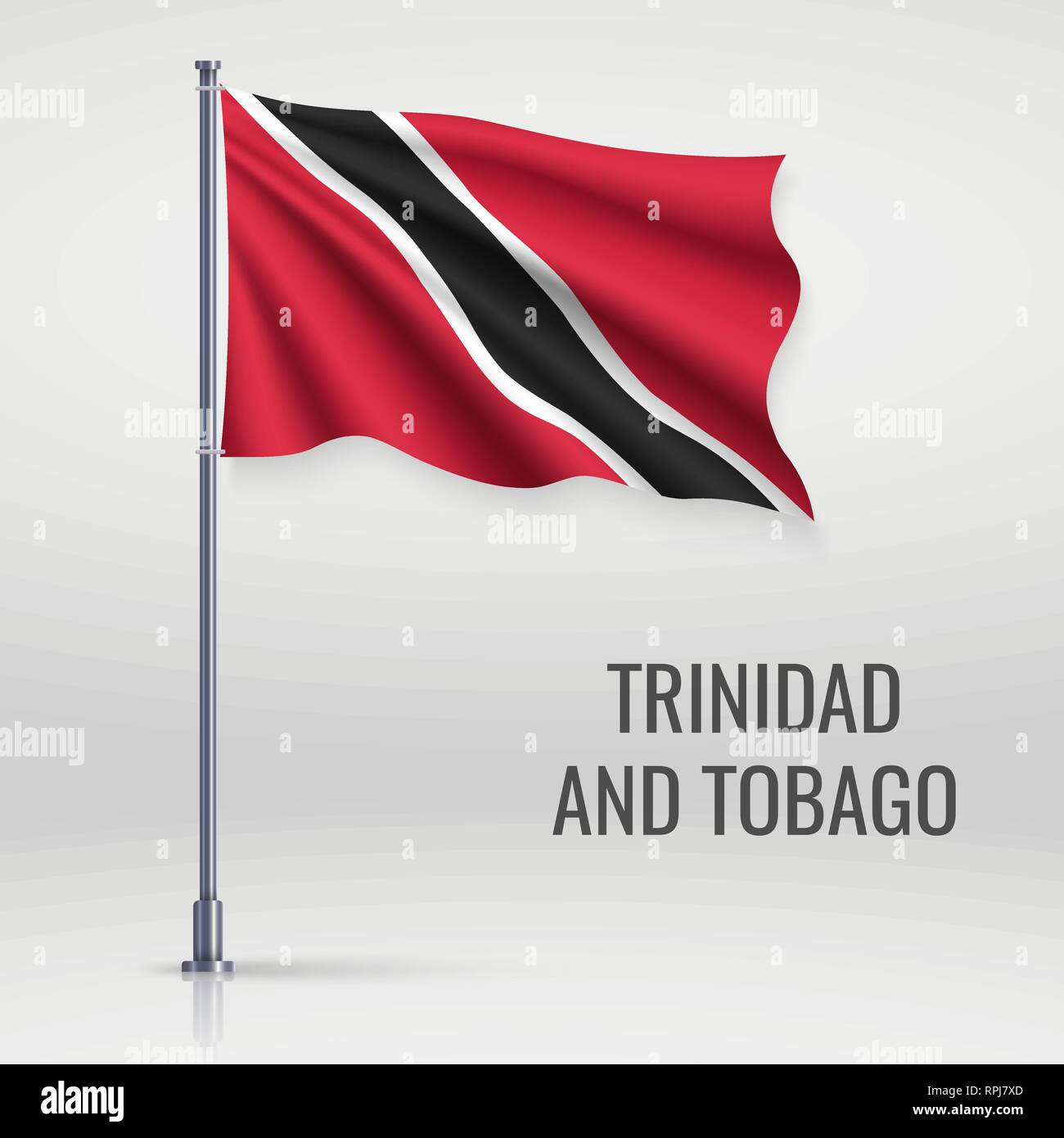 Waving flag of Trinidad and Tobago on flagpole. Template for independence day poster design ...