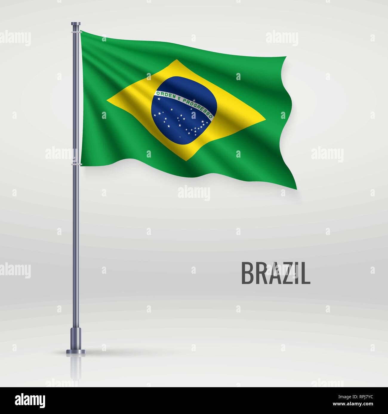 Waving flag of Brazil on flagpole. Template for independence day poster ...
