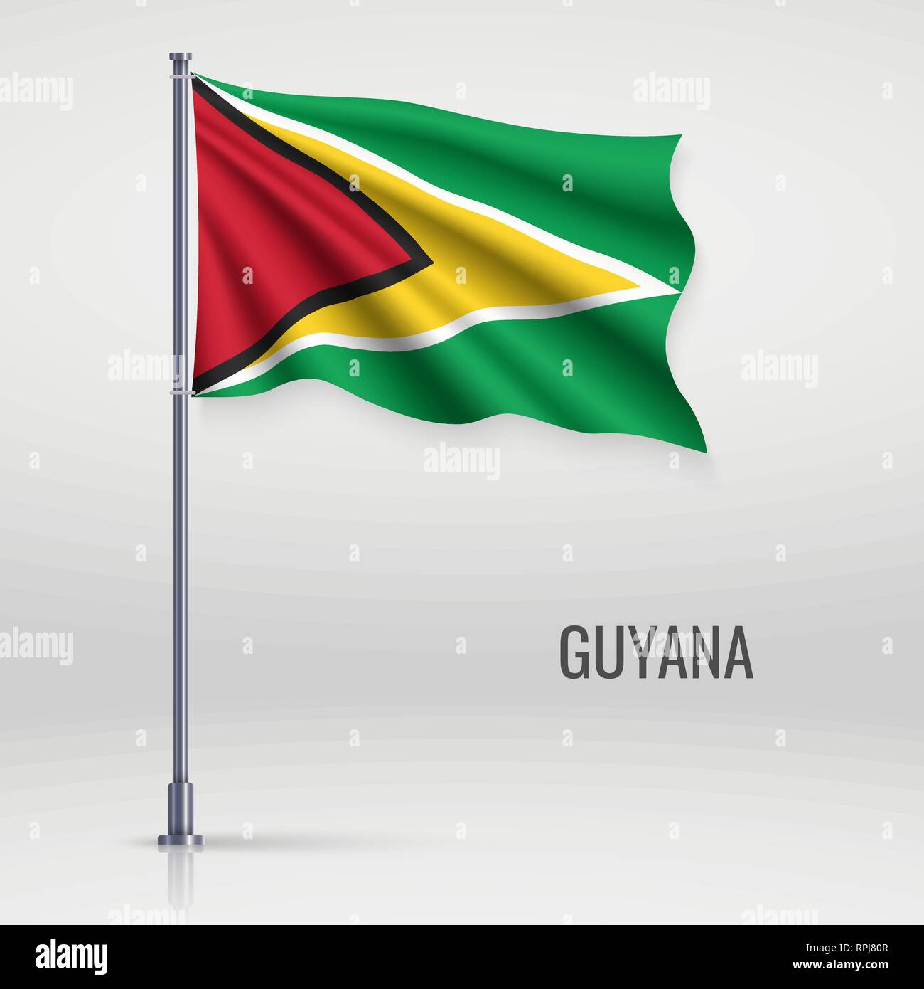 Waving flag of Guyana on flagpole. Template for independence day poster design Stock Vector ...