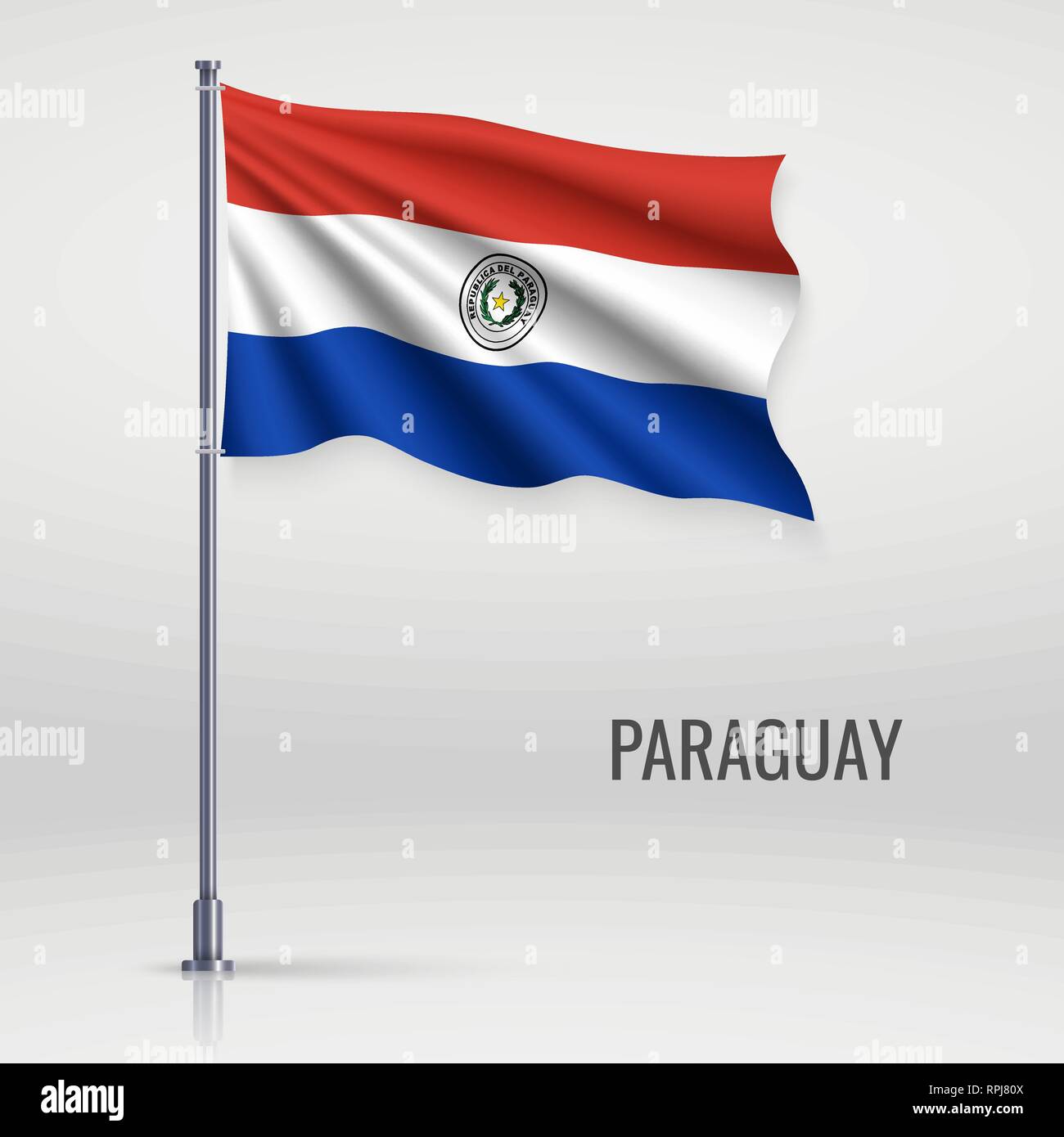 Waving flag of Paraguay on flagpole. Template for independence day ...