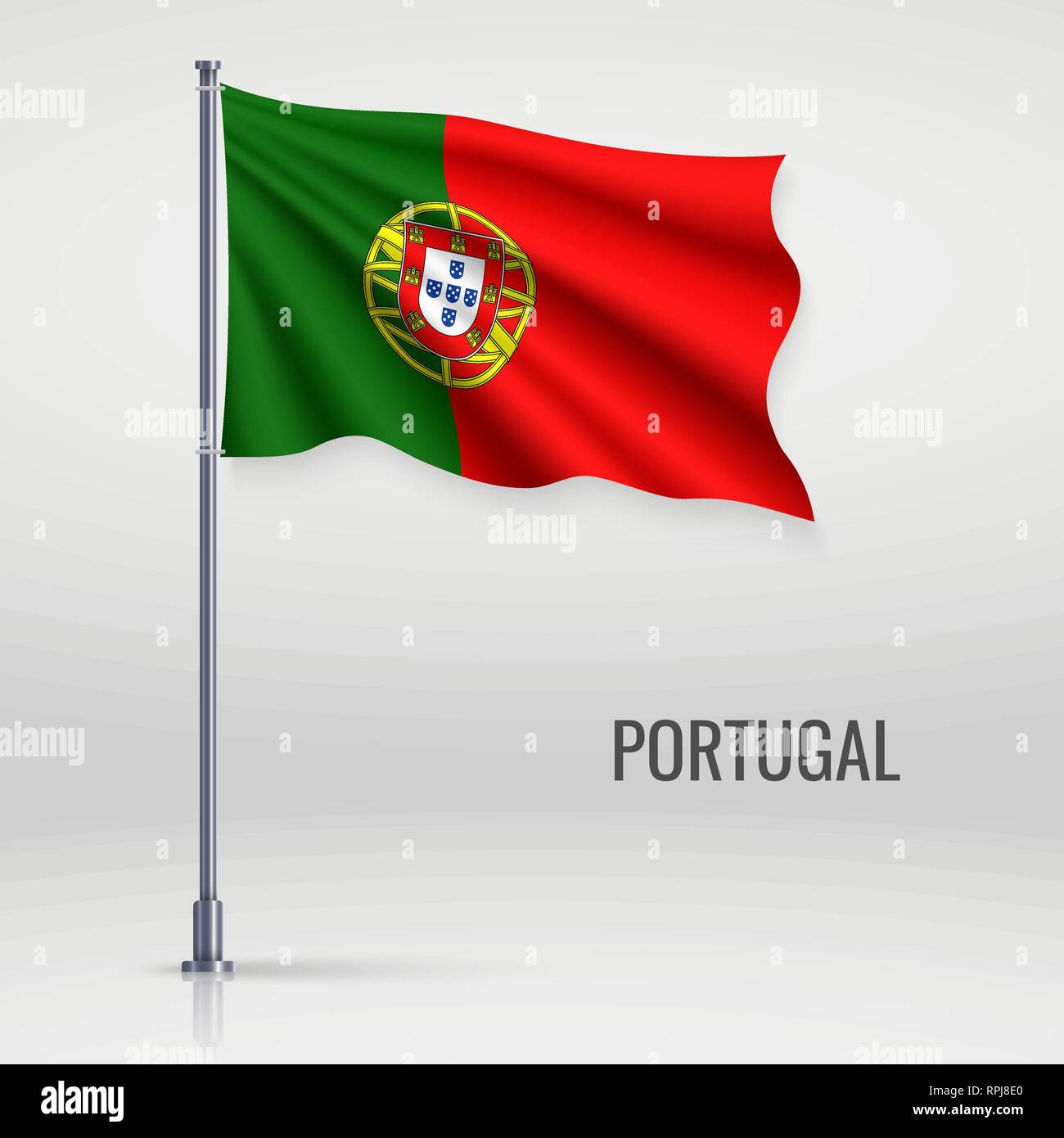Waving flag of Portugal on flagpole. Template for independence day poster design Stock Vector ...