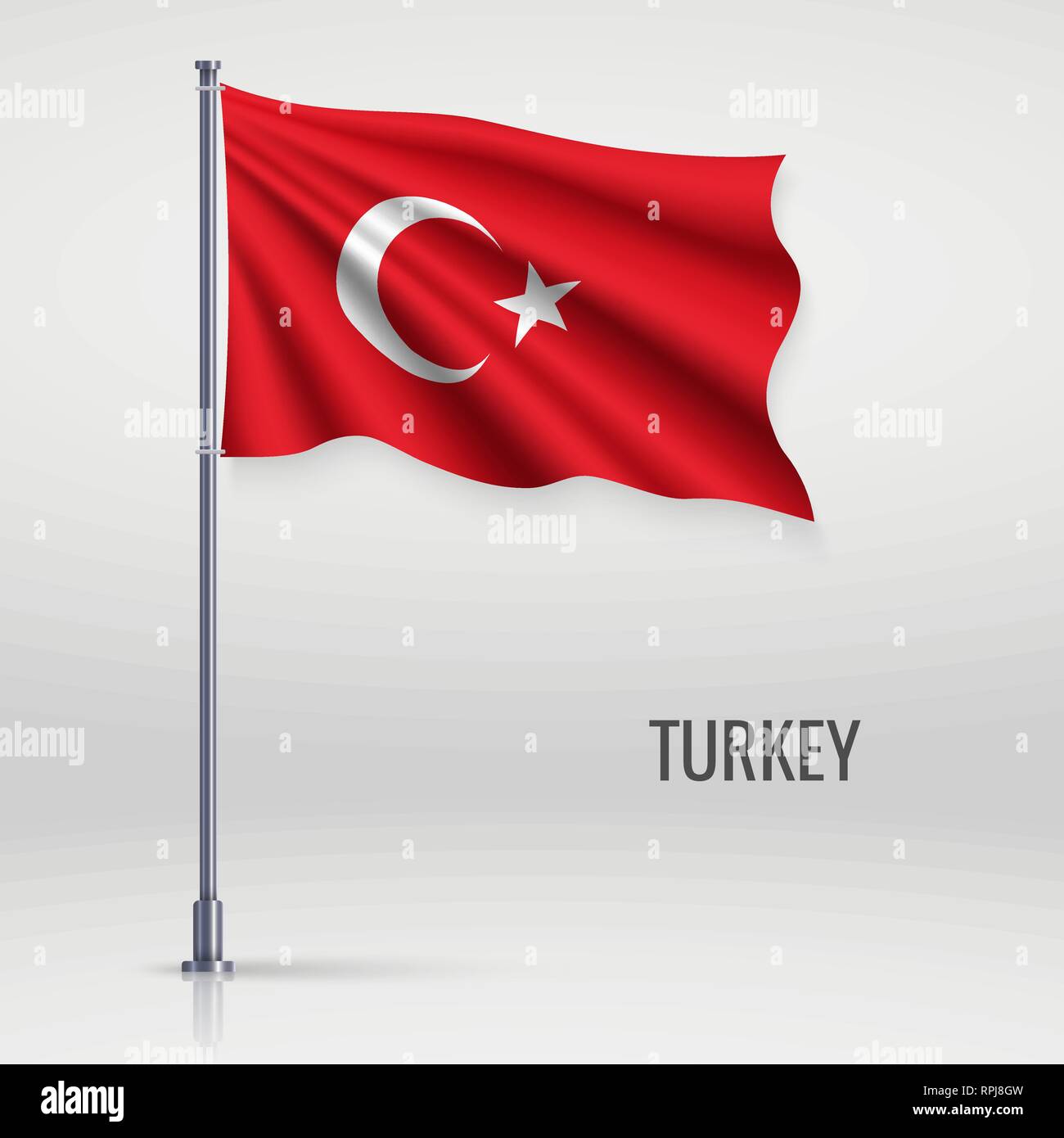 Waving flag of Turkey on flagpole. Template for independence day poster ...
