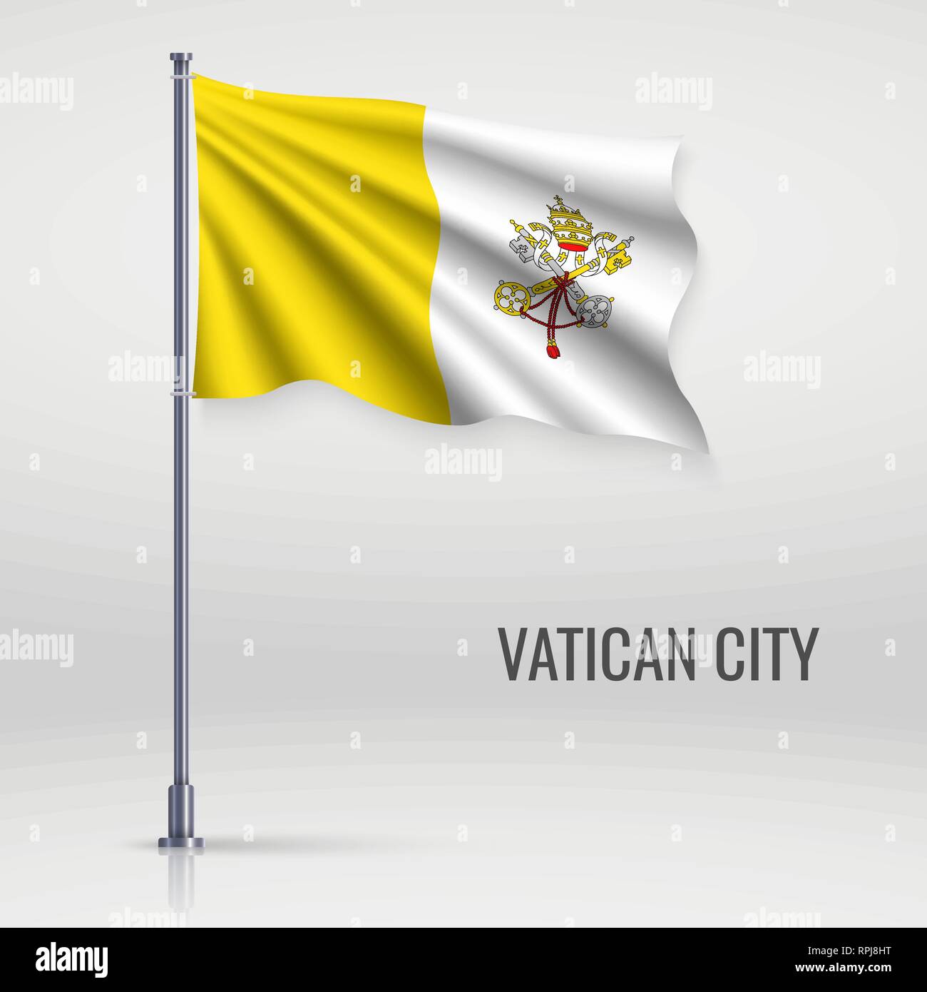 Waving flag of Vatican City on flagpole. Template for independence day ...