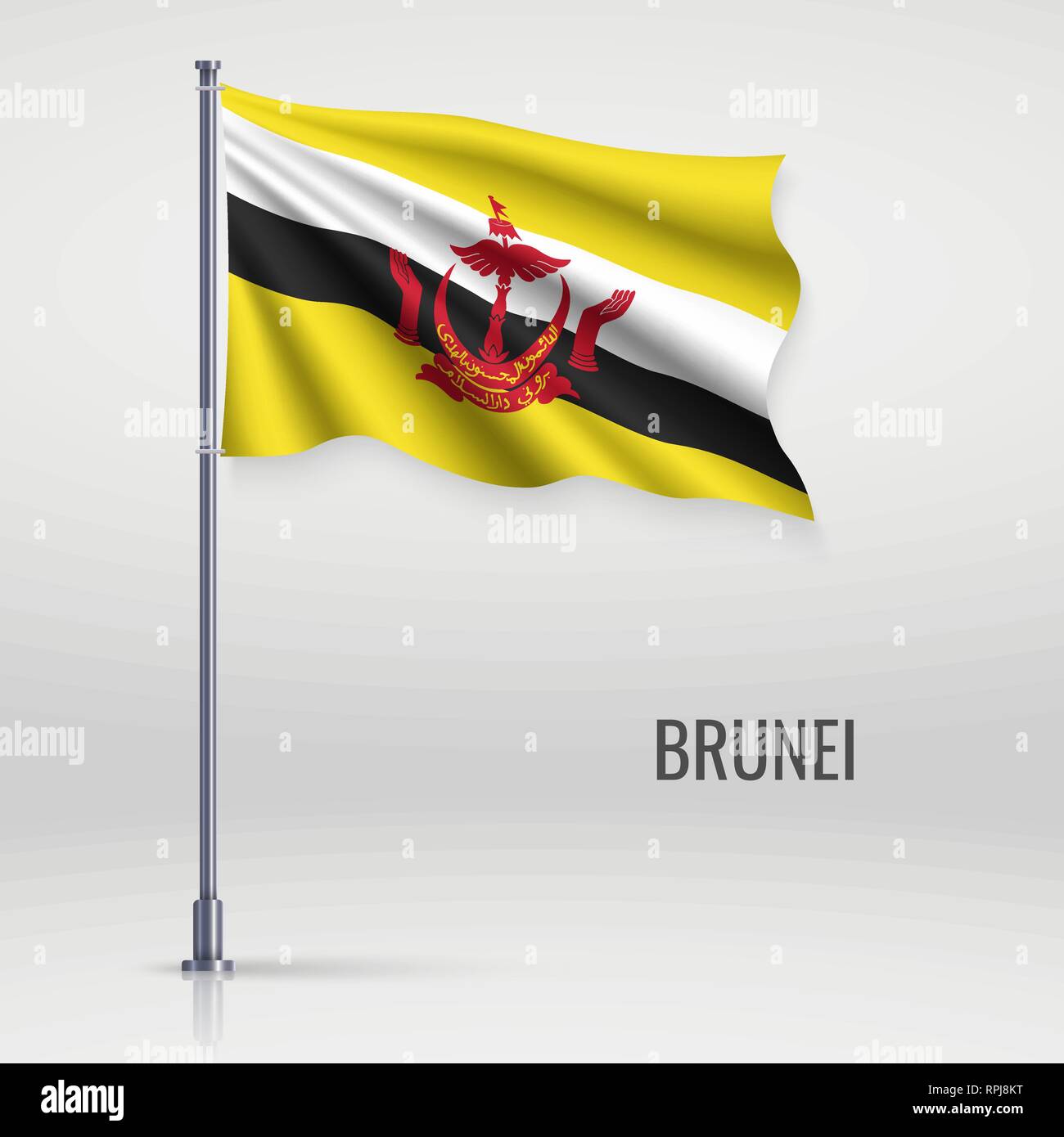 Waving flag of Brunei on flagpole. Template for independence day poster ...