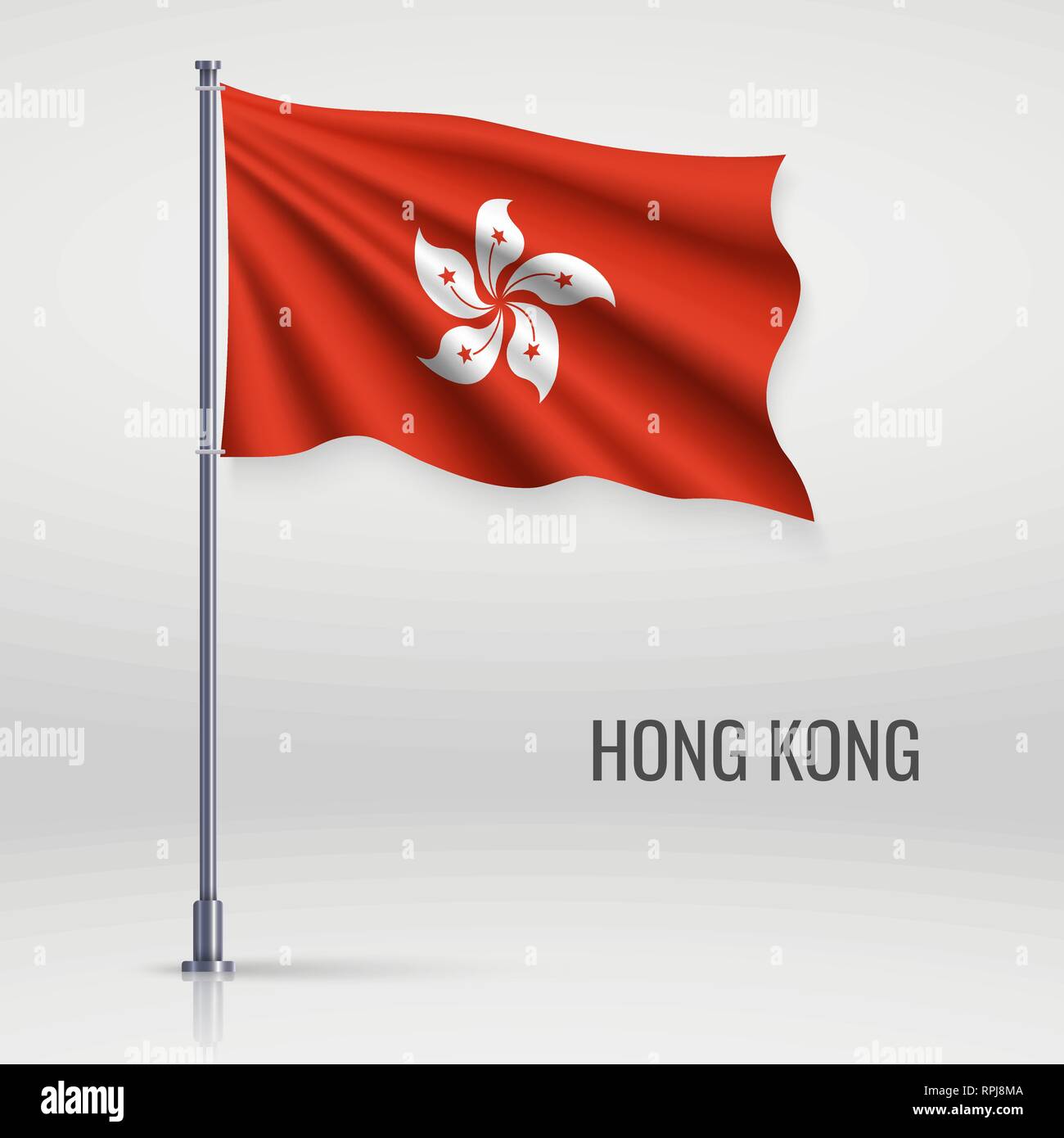 Waving flag of Hong Kong on flagpole. Template for independence day ...