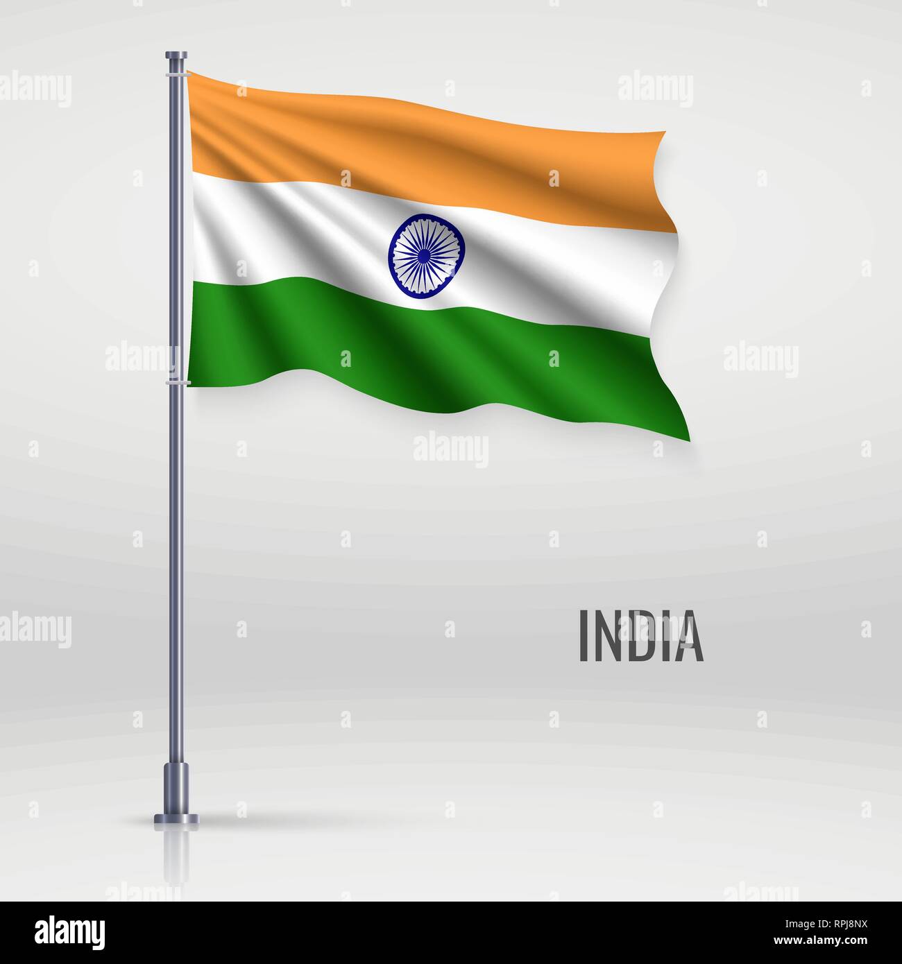 Waving flag of India on flagpole. Template for independence day poster ...