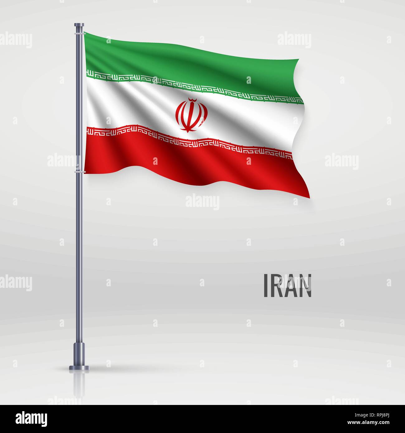 Waving flag of Iran on flagpole. Template for independence day poster ...