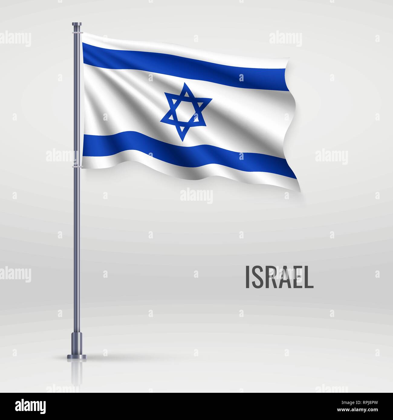 Waving flag of Israel on flagpole. Template for independence day poster ...