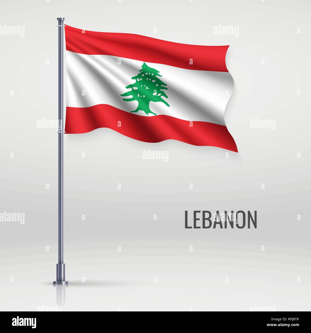Waving flag of Lebanon on flagpole. Template for independence day ...