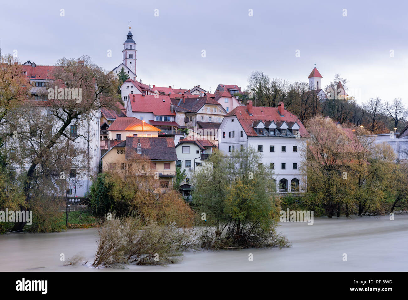 Beautiful cityscape with Kokra River at Kronj, Slovenia Stock Photo - Alamy