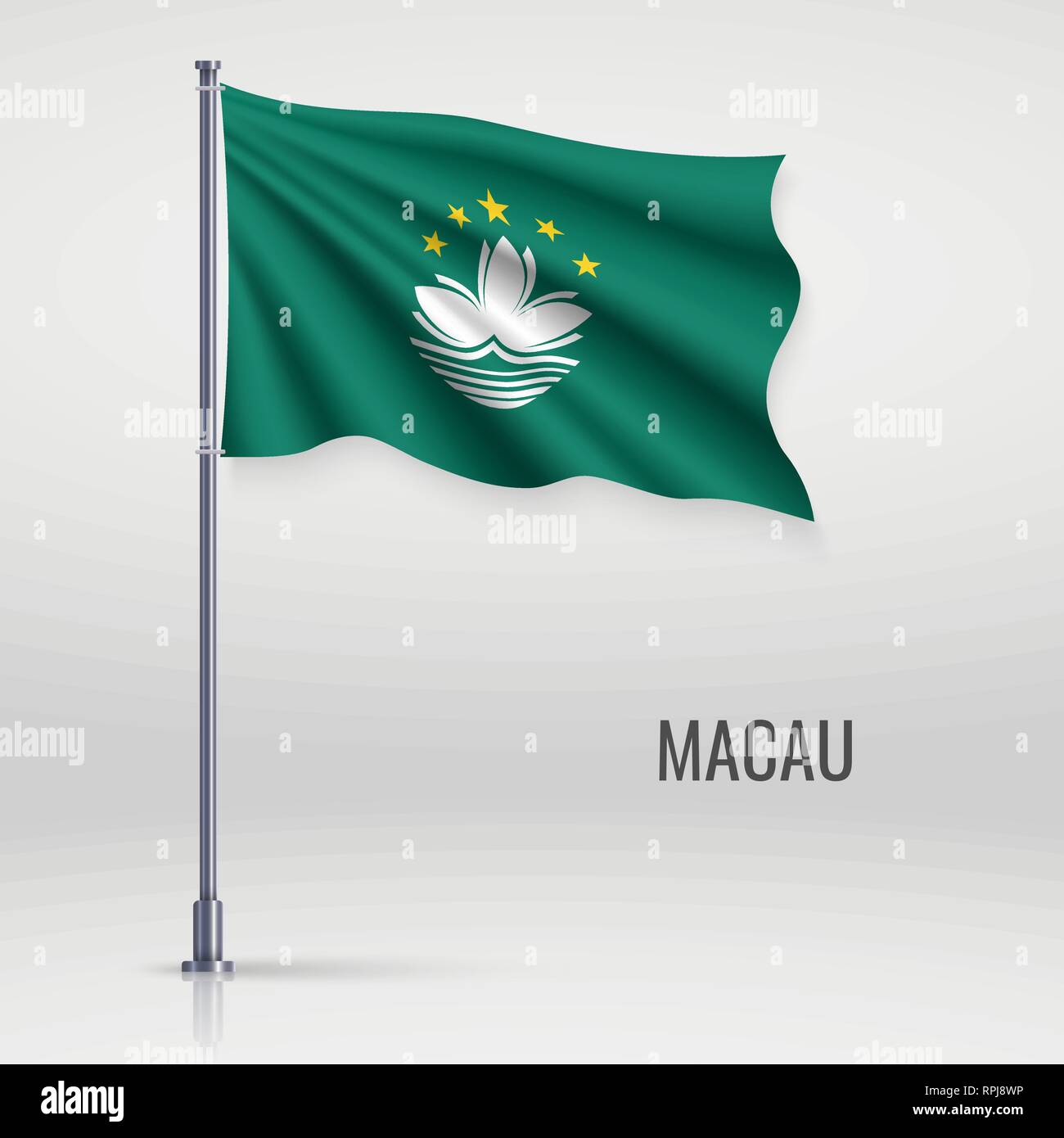 Waving flag of Macau on flagpole. Template for independence day poster ...