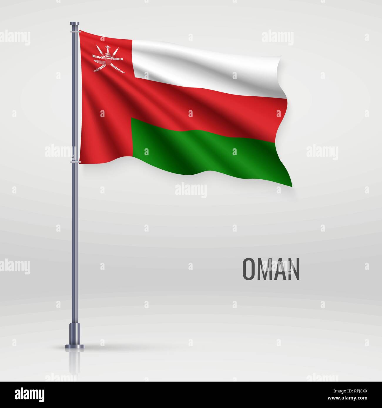Waving flag of Oman on flagpole. Template for independence day poster ...