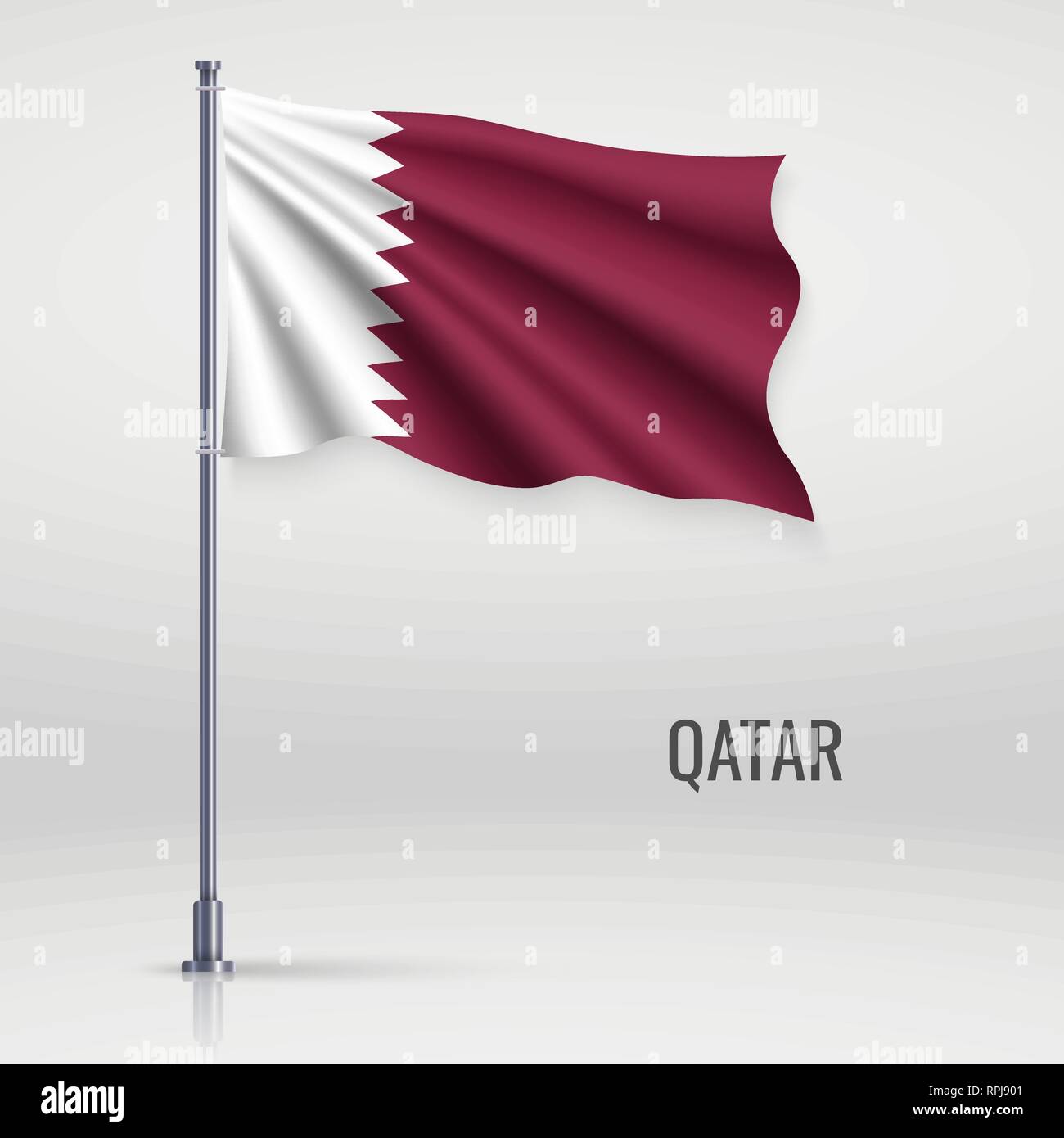 Waving flag of Qatar on flagpole. Template for independence day poster ...
