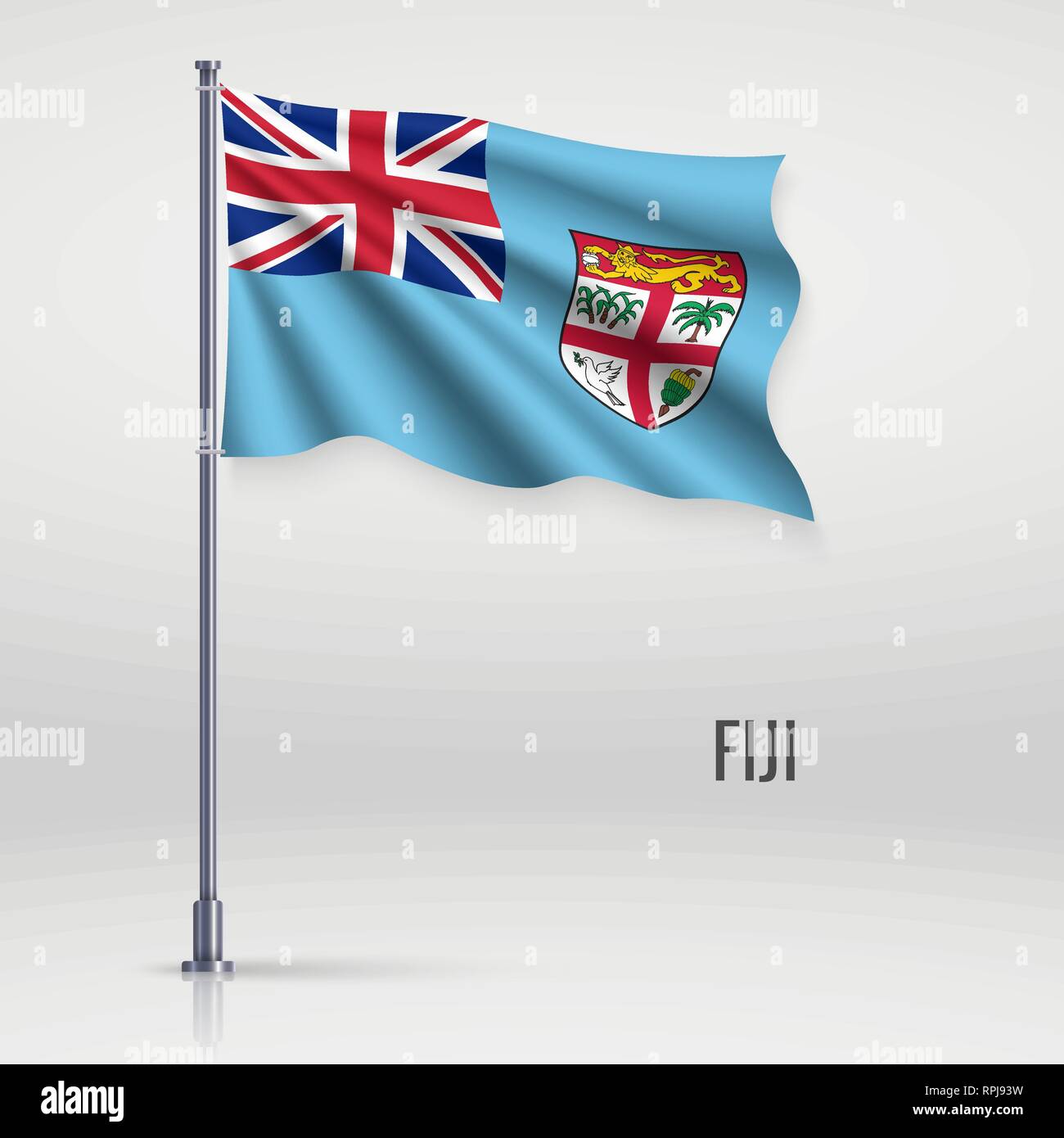 Waving flag of Fiji on flagpole. Template for independence day poster design Stock Vector Image ...