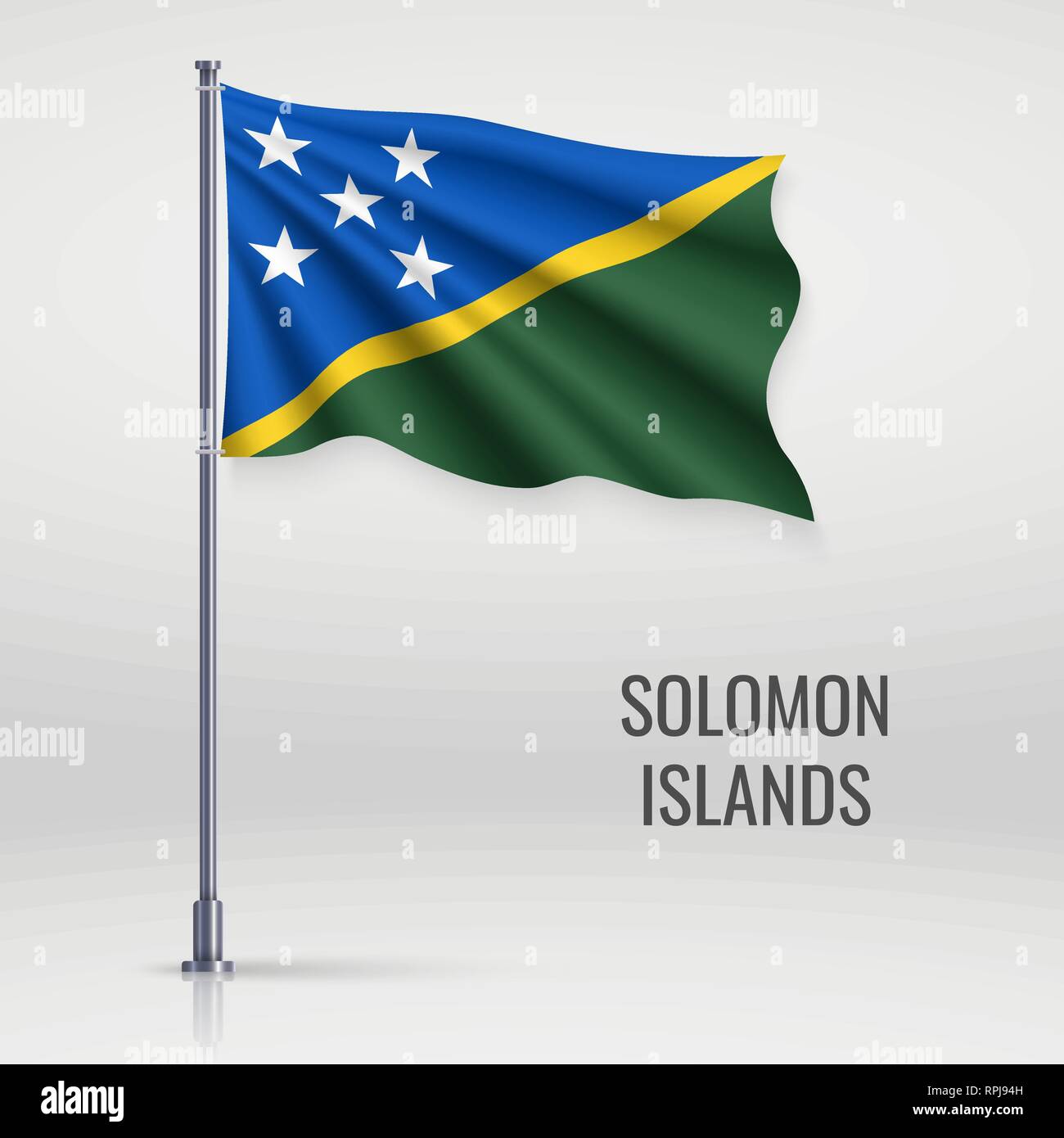 Waving flag of Solomon Islands on flagpole. Template for independence ...