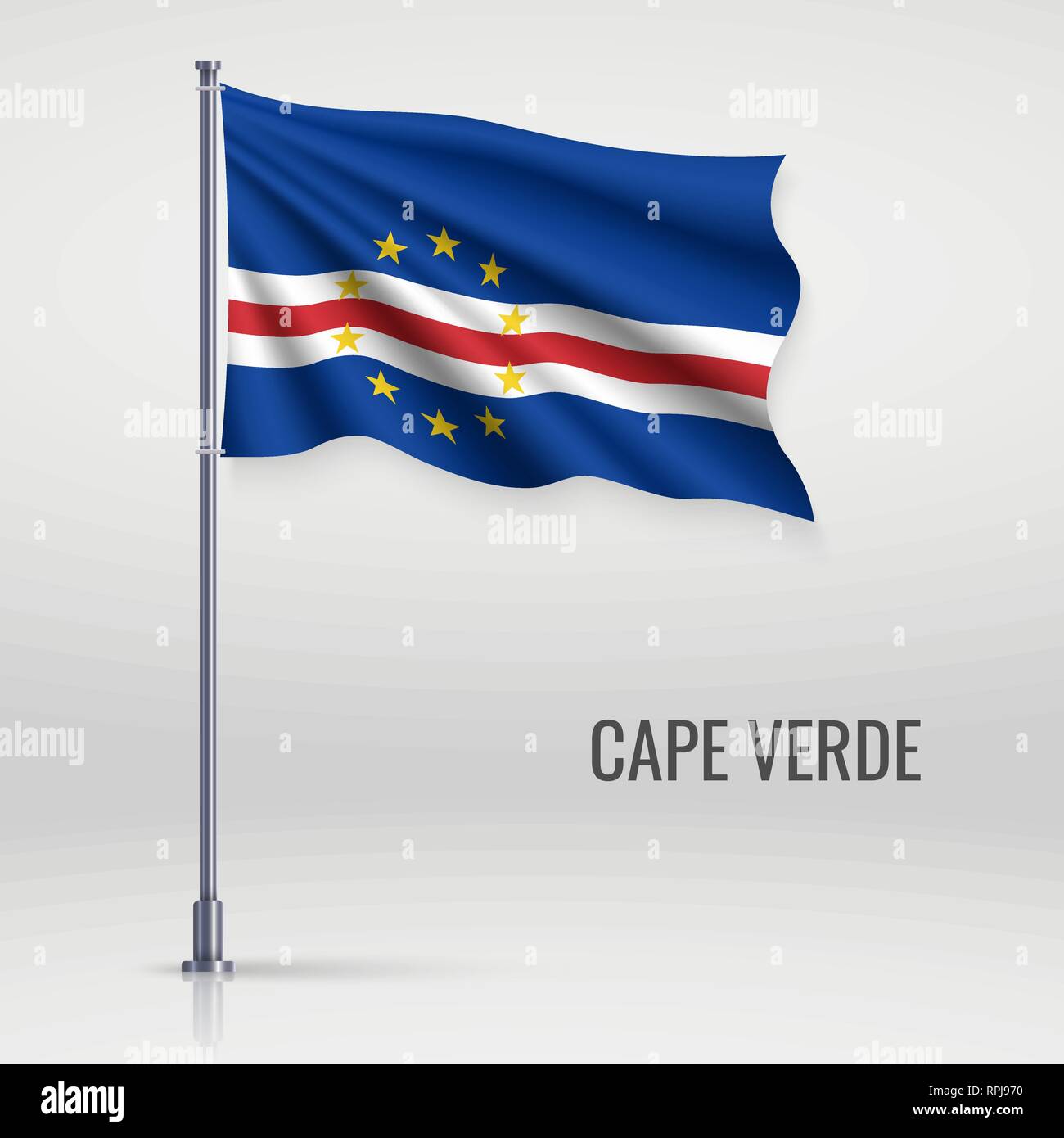 Waving flag of Cape Verde on flagpole. Template for independence day ...
