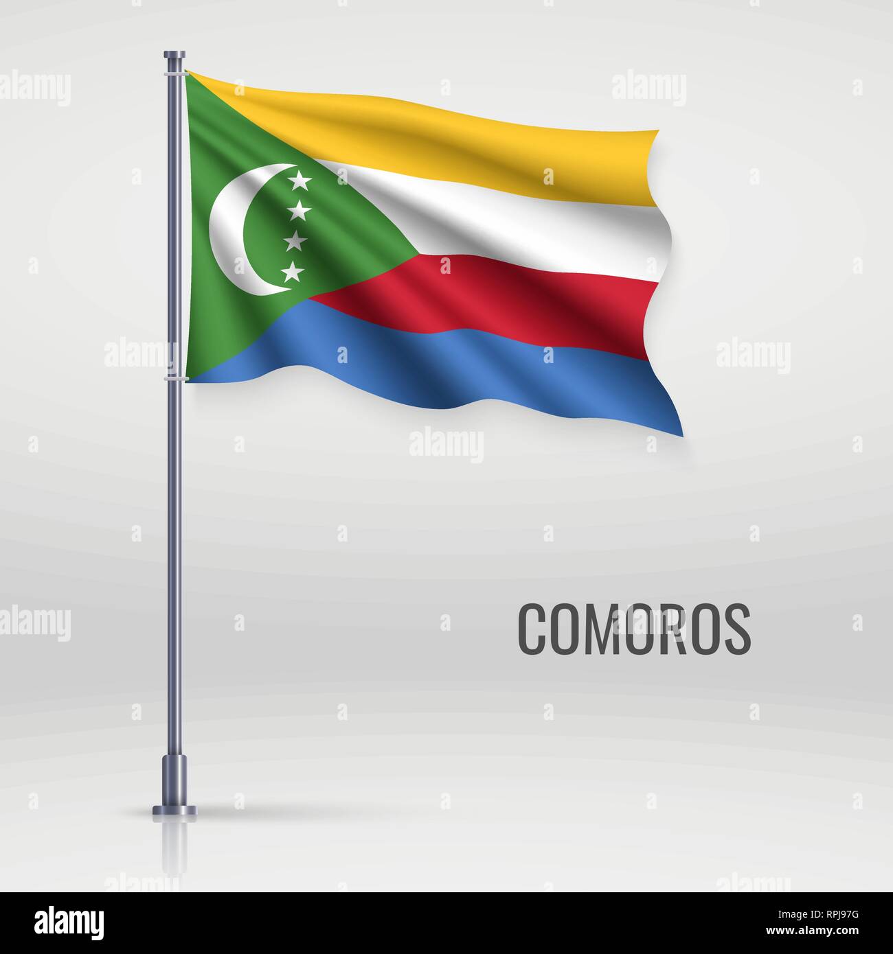 Waving flag of Comoros on flagpole. Template for independence day ...