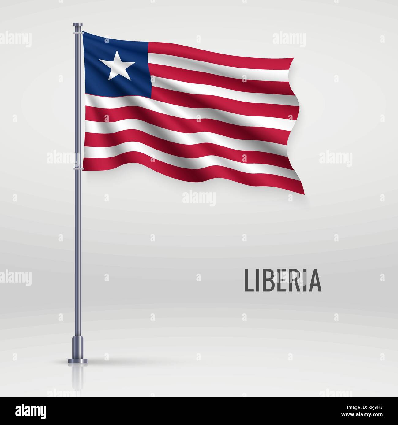 Waving flag of Liberia on flagpole. Template for independence day ...