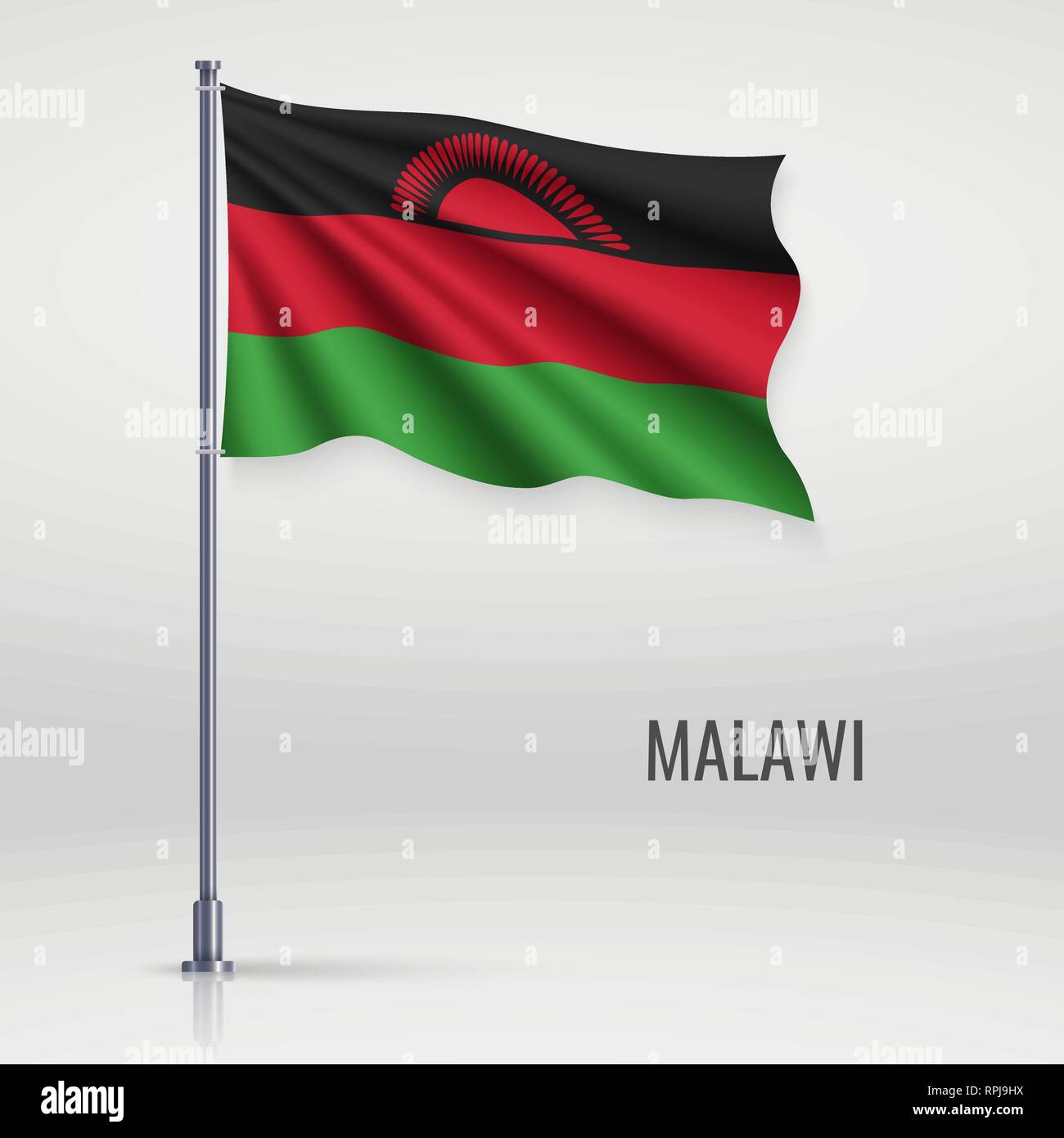 Waving flag of Malawi on flagpole. Template for independence day poster design Stock Vector ...