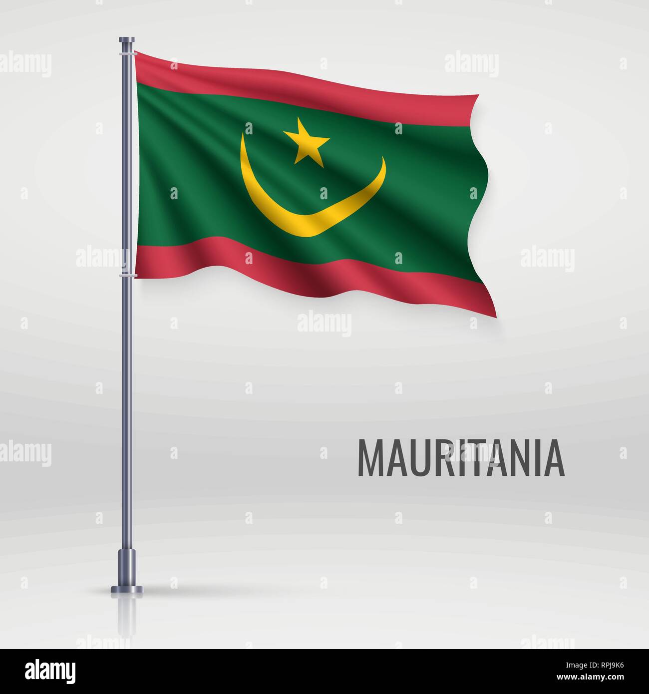 Waving Flag Of Mauritania On Flagpole Template For Independence Day