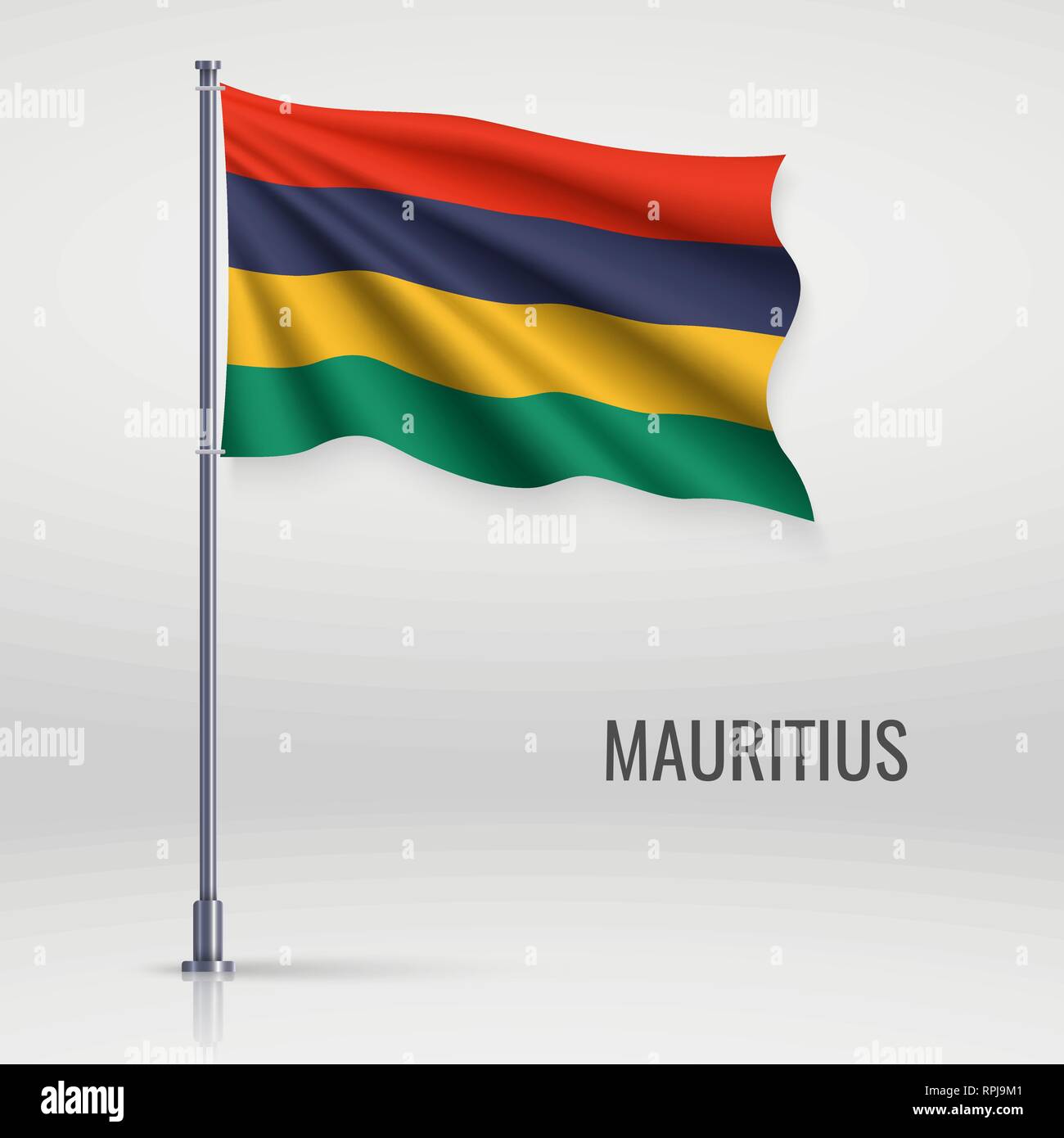 Waving flag of Mauritius on flagpole. Template for independence day ...