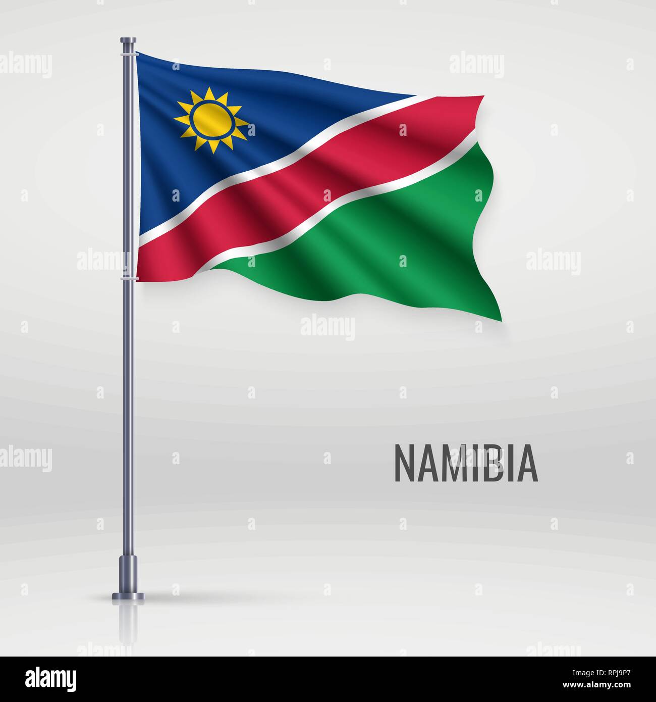Waving flag of Namibia on flagpole. Template for independence day ...