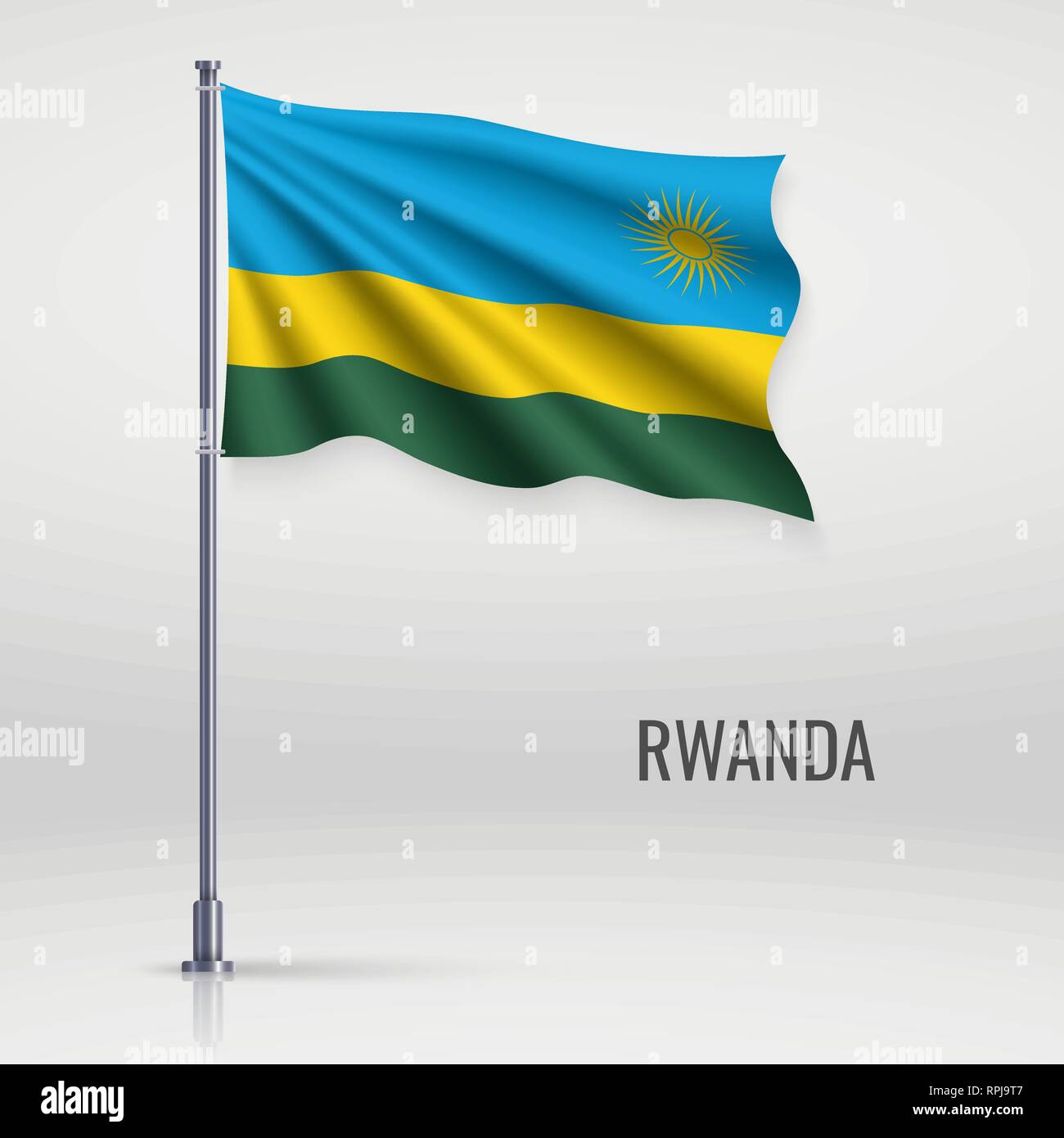 Waving flag of Rwanda on flagpole. Template for independence day poster design Stock Vector ...
