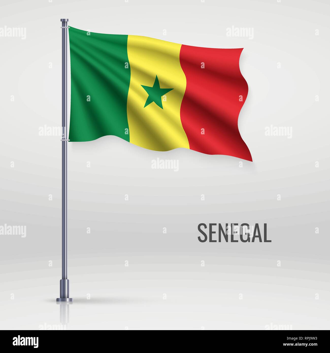 Waving flag of Senegal on flagpole. Template for independence day poster design Stock Vector ...