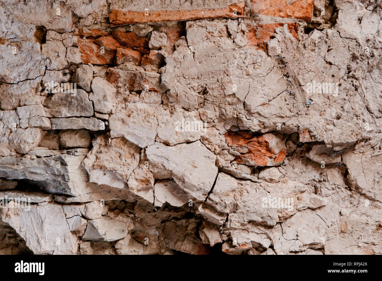 Red old worn collapsed brick wall texture background Stock Photo - Alamy