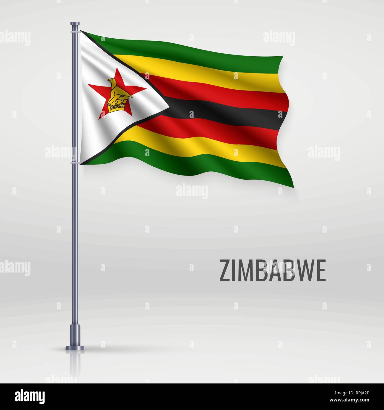 Waving flag of Zimbabwe on flagpole. Template for independence day ...