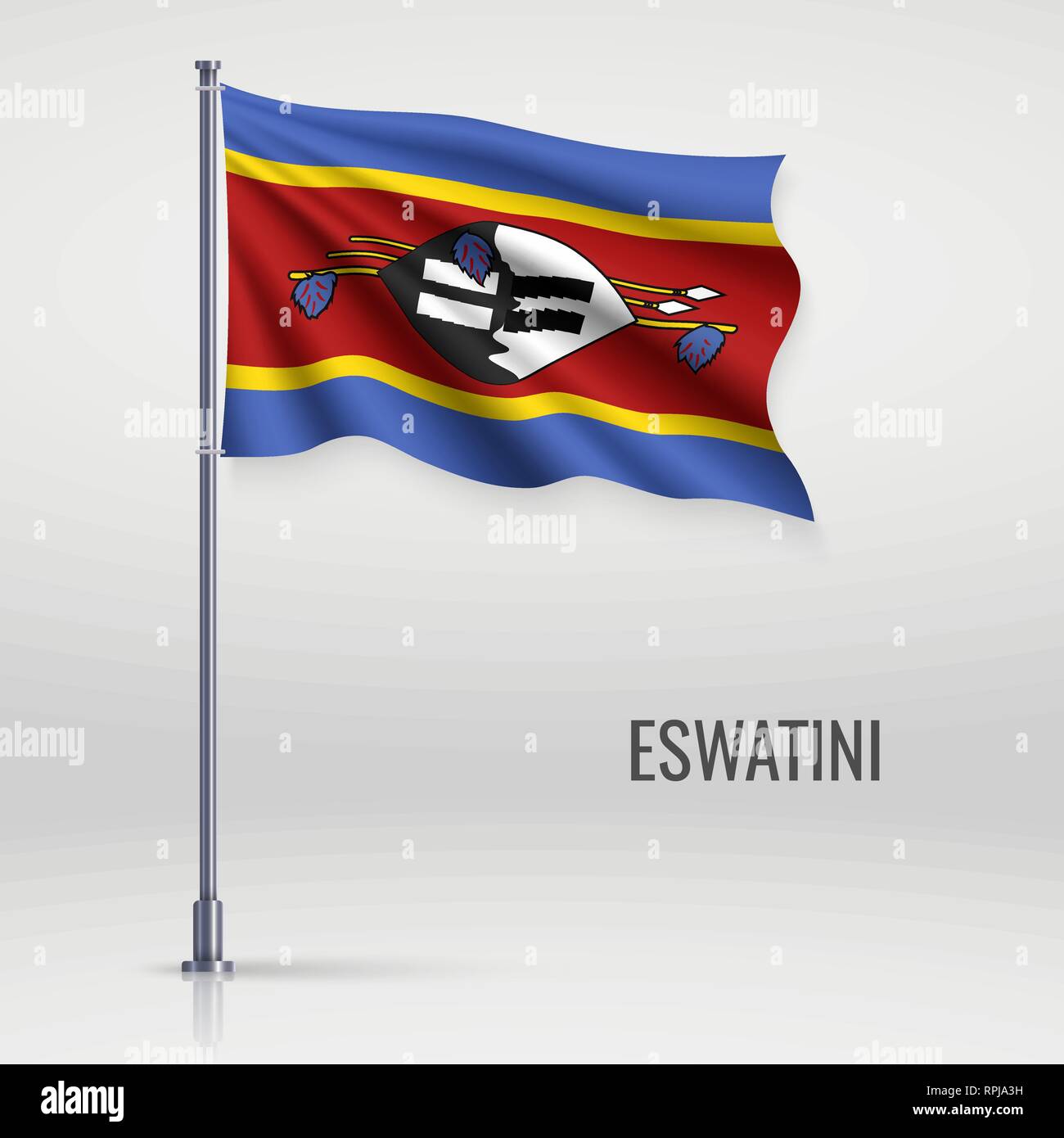 Waving flag of Eswatini Swaziland on flagpole. Template for ...
