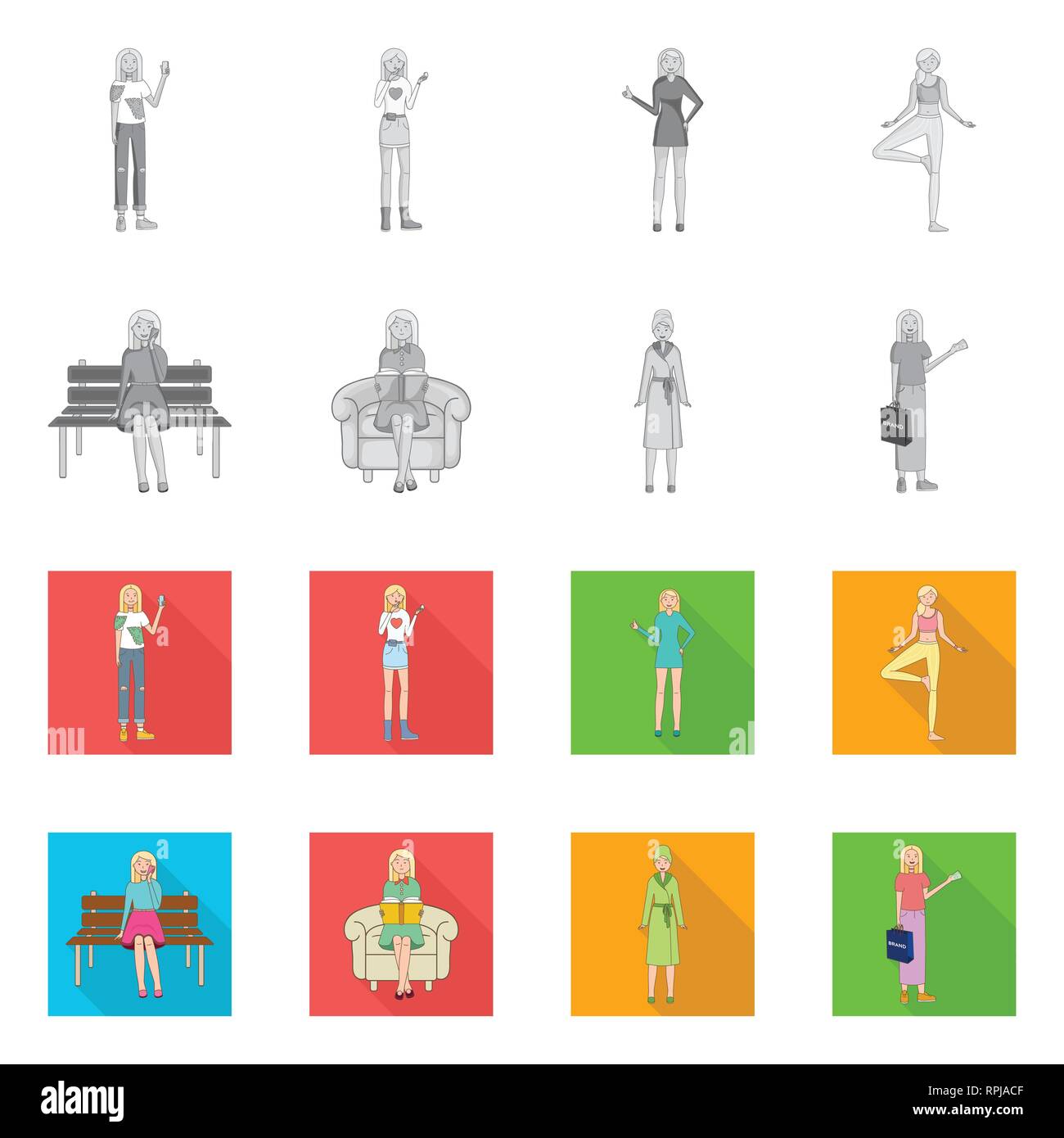 Vector design of posture and mood symbol. Set of posture and female ...