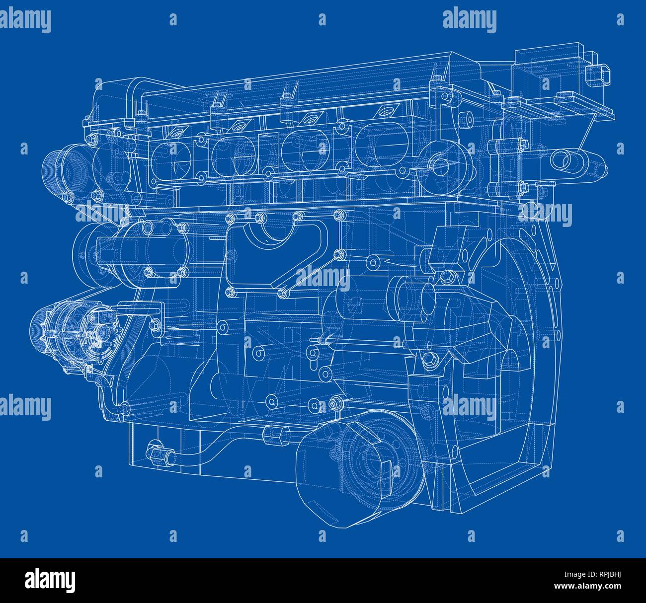 Engine sketch. Vector rendering of 3d Stock Vector Image & Art - Alamy