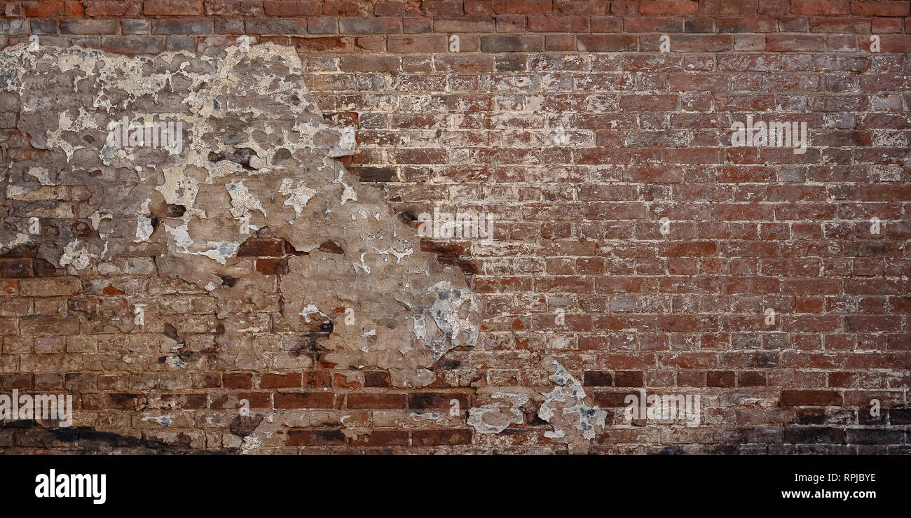 Old Vintage Red Brick Wall With Crashed White Plaster Texture ...