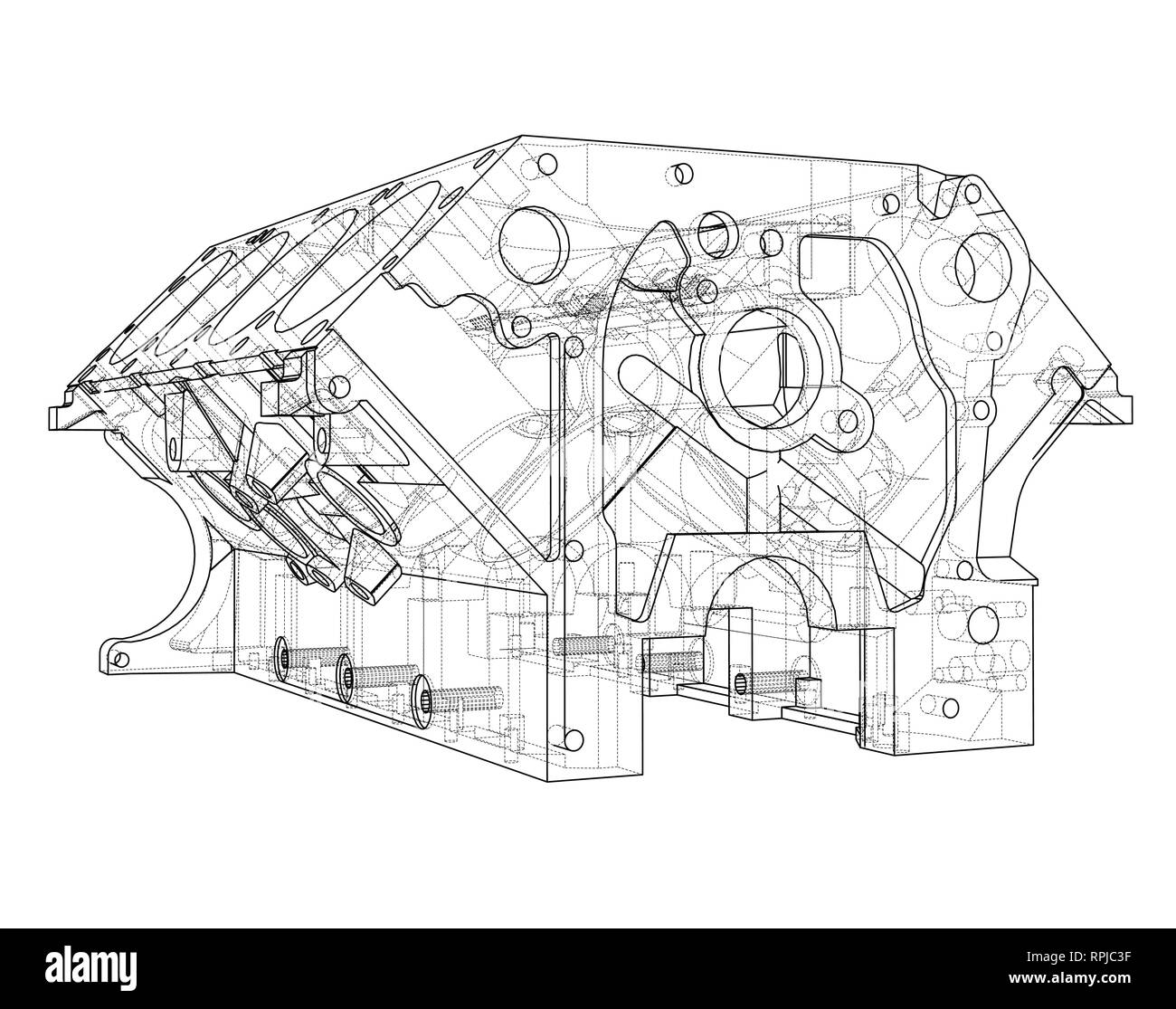 Engine block sketch. Vector rendering of 3d Stock Vector Image & Art ...