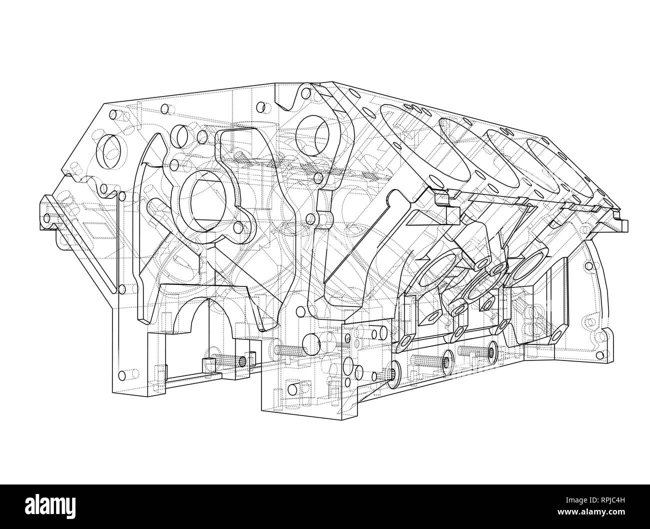 Engine block sketch. Vector rendering of 3d Stock Vector Image & Art ...