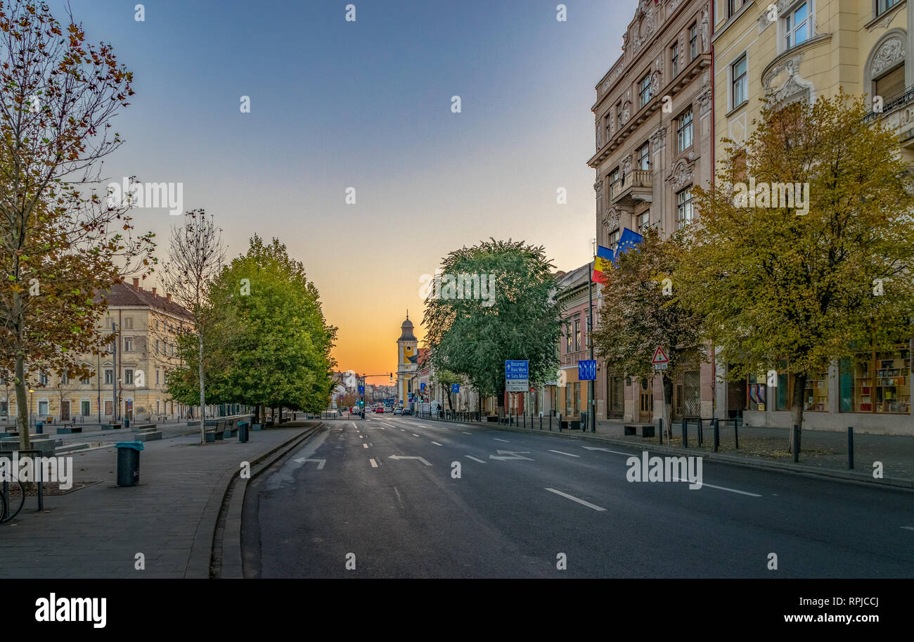 Cluj-Napoca city center. View from the Unirii Square to the Eroilor ...