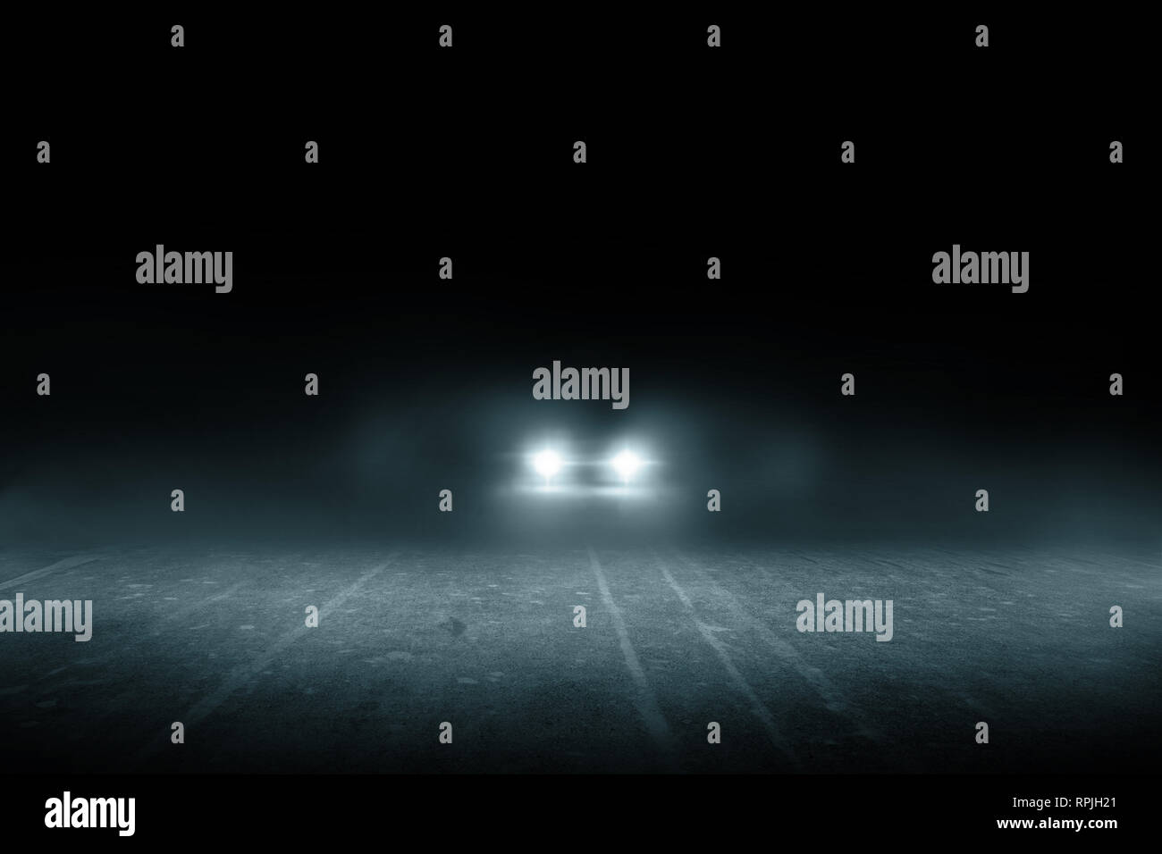 The lonely road at night with the car running Stock Photo - Alamy
