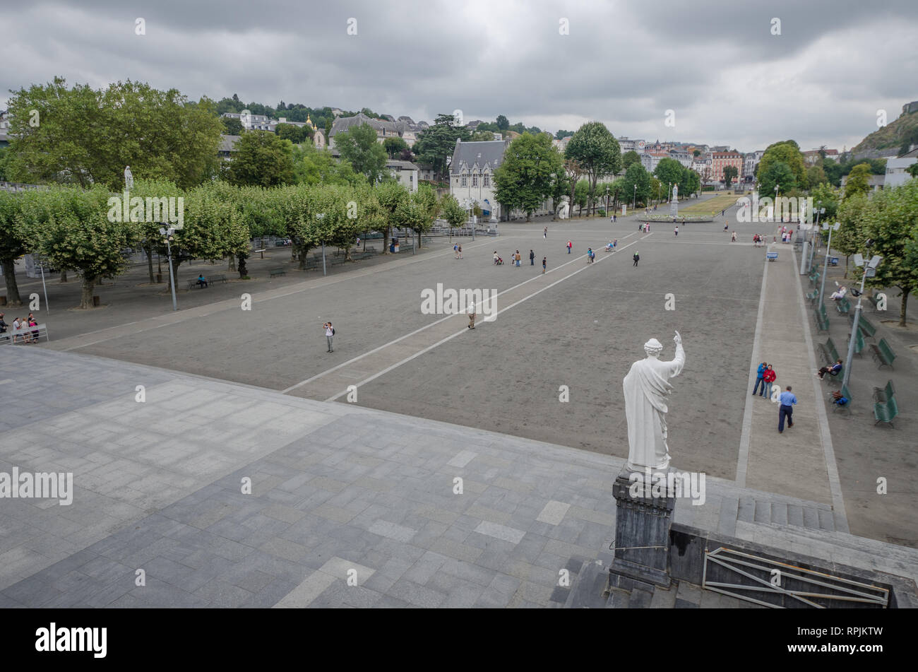 FRANCE LOURDES SEP 2018 view of basilica in Lourdes town. The town is a ...