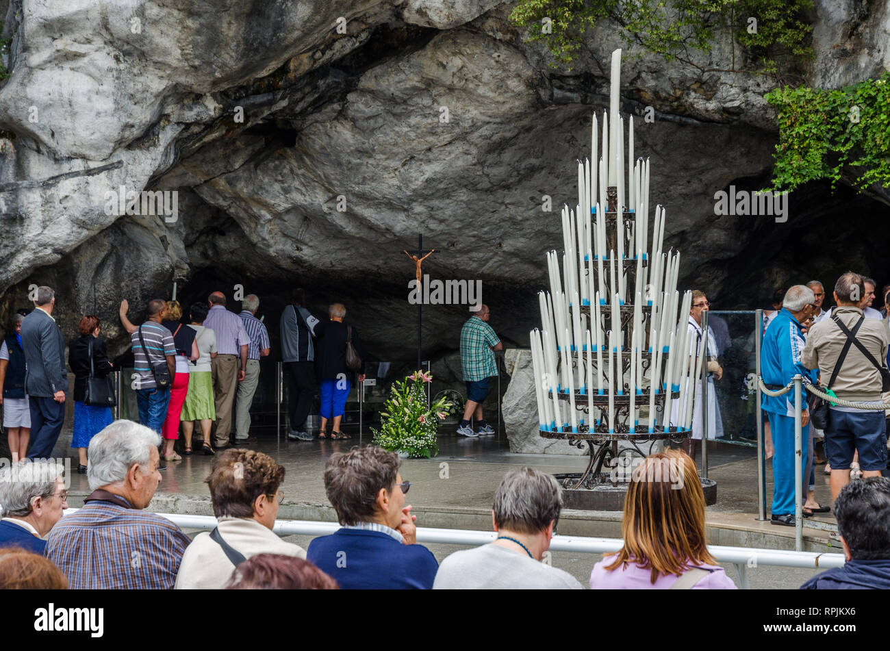 FRANCE LOURDES SEP 2018 view of the grotto near basilica in Lourdes ...