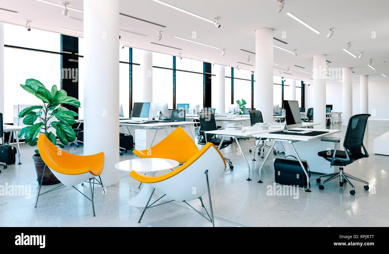 3d modern office interior render Stock Photo - Alamy