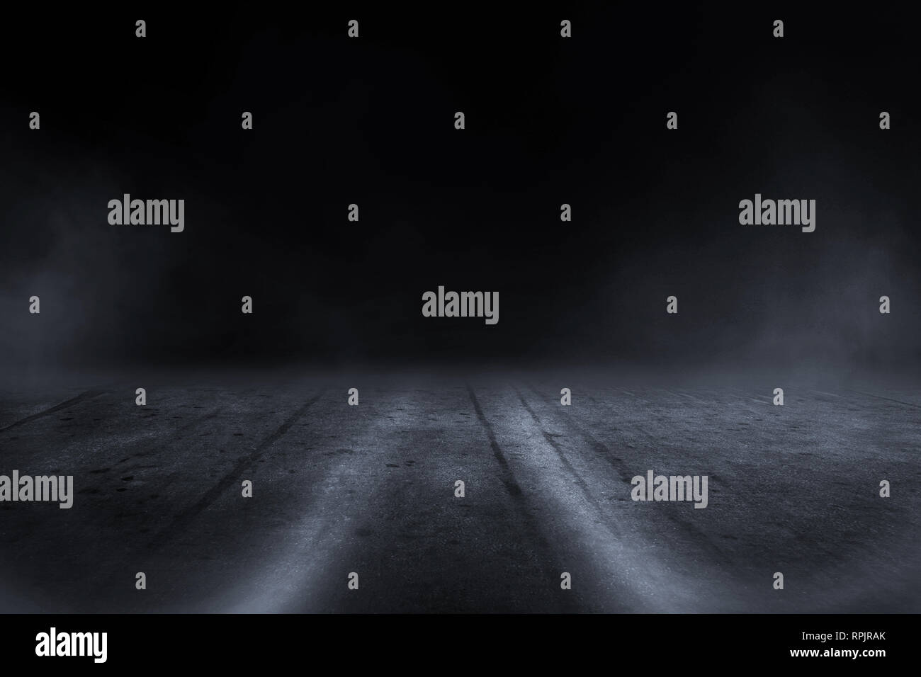 Creative blurry outdoor asphalt background with mist light high speed ...