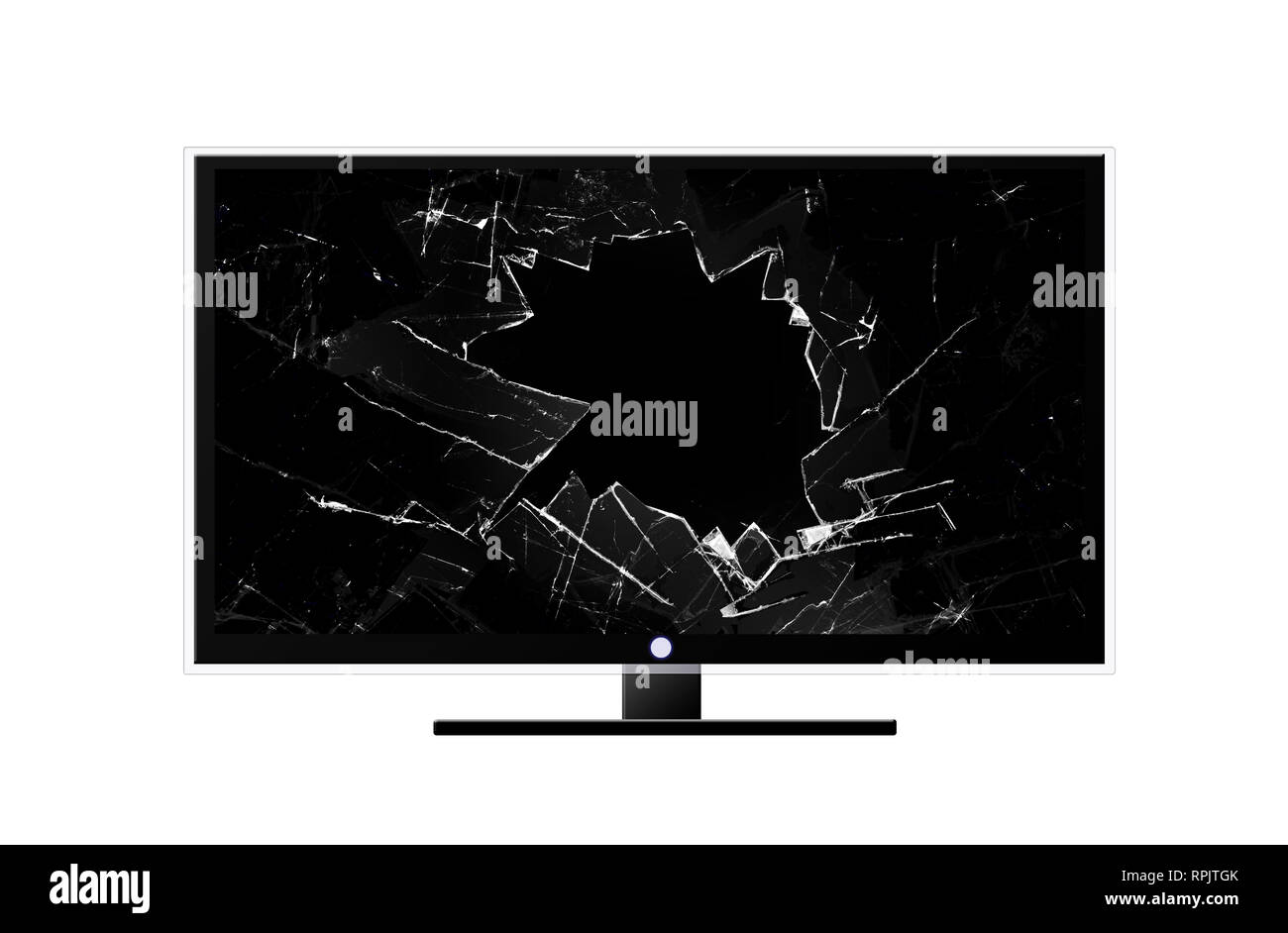 Monitor with Broken Screen isolated on white background Stock Photo - Alamy