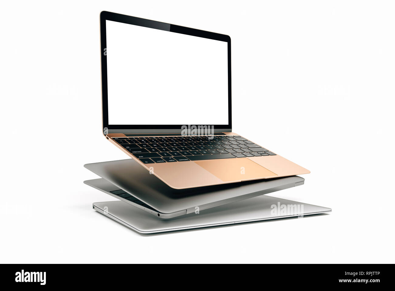 3d laptops on white background Stock Photo - Alamy