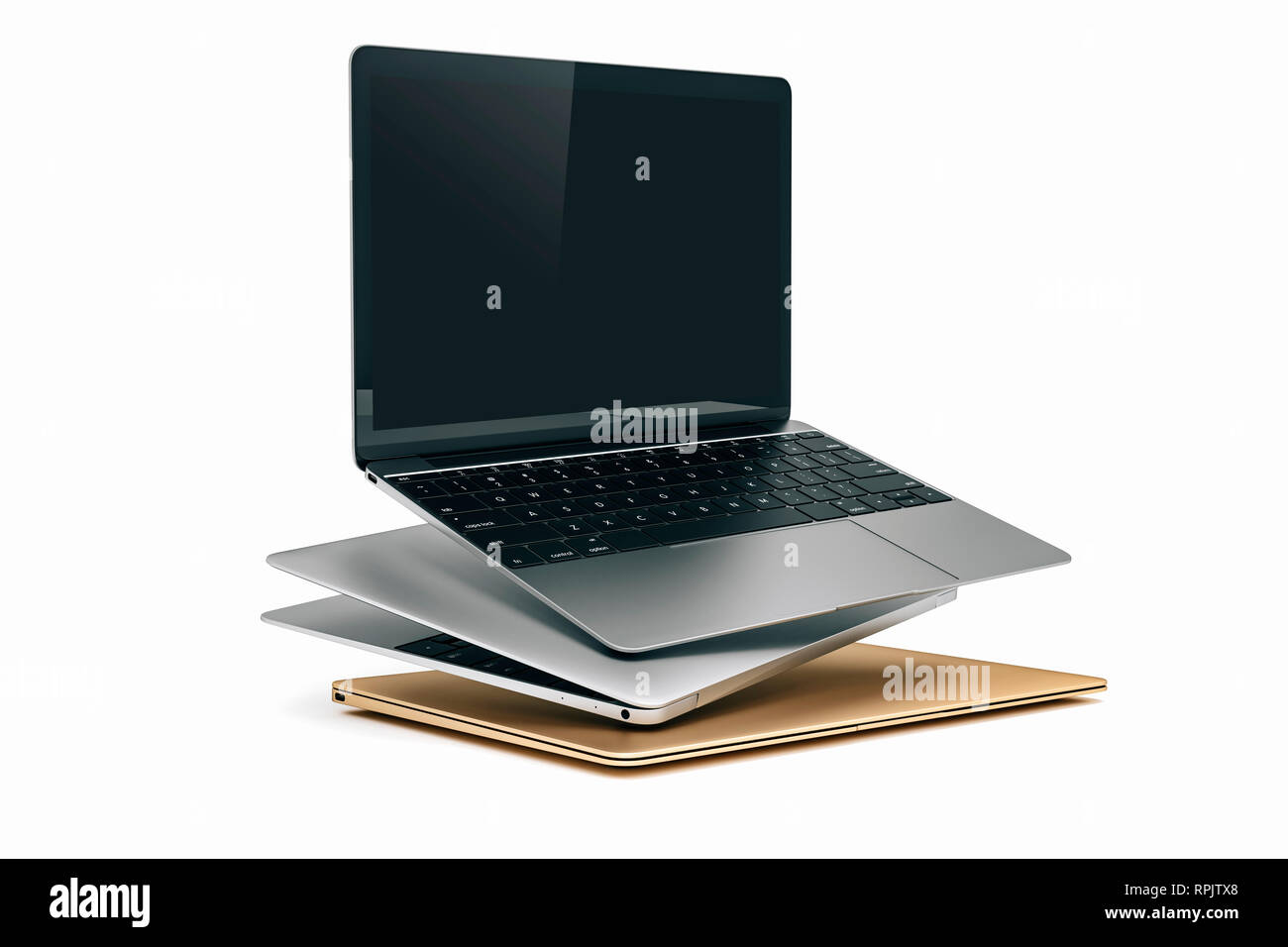 3d laptops on white background Stock Photo - Alamy