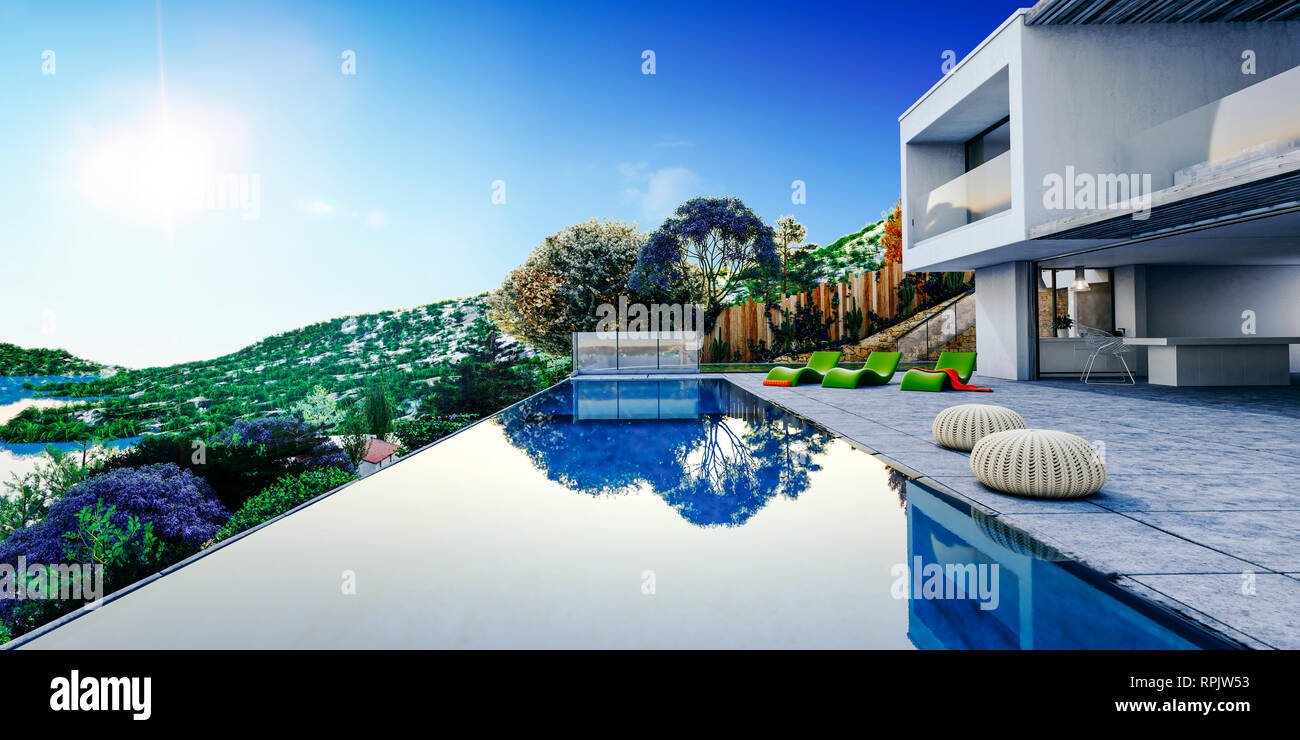 3d render of beautiful modern house exterior Stock Photo - Alamy