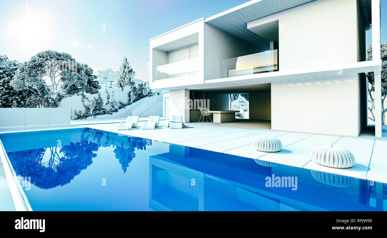 3d render of beautiful modern house exterior Stock Photo - Alamy